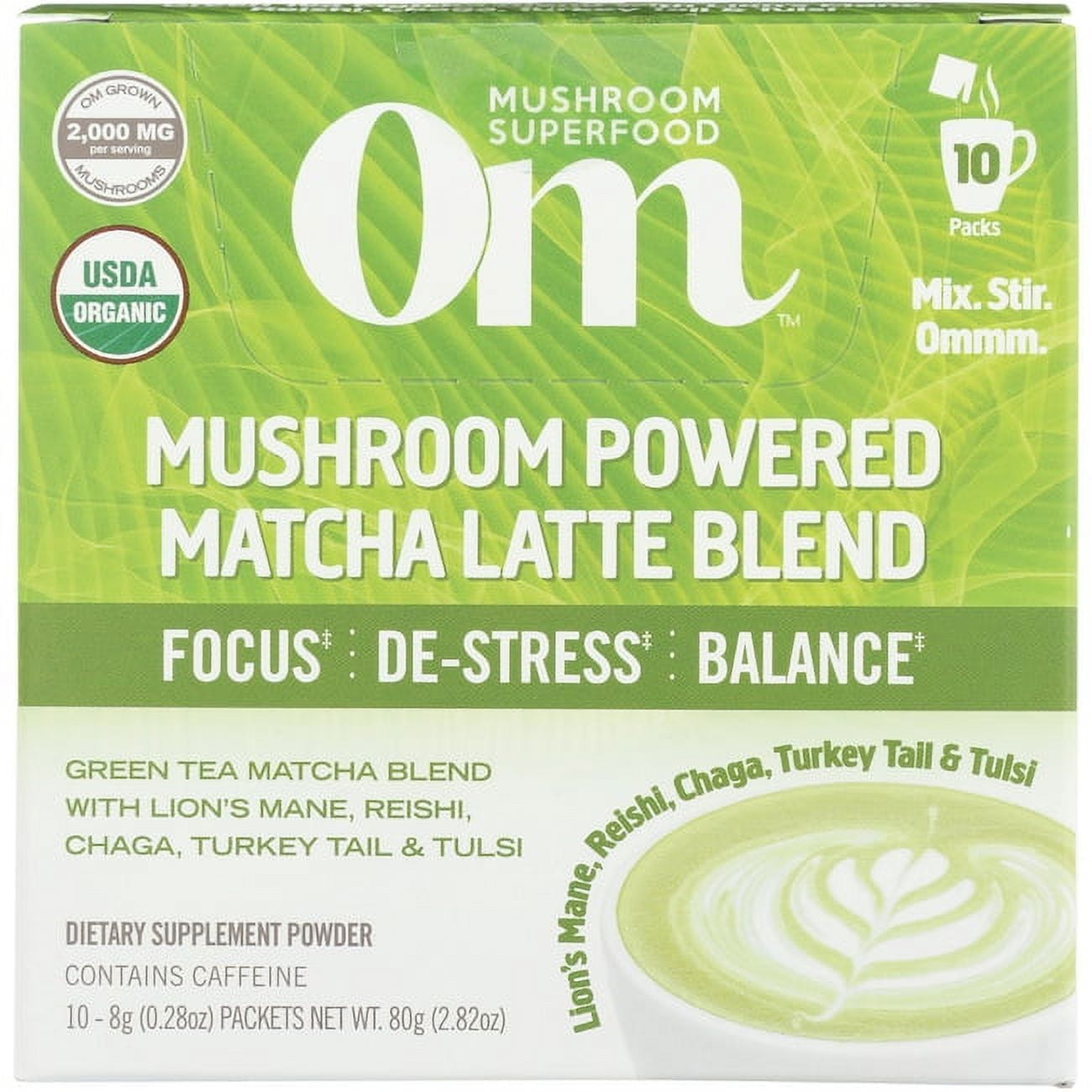 Om Organic Matcha Latte Mushroom Powder Blend - 10 CT - Walmart.com