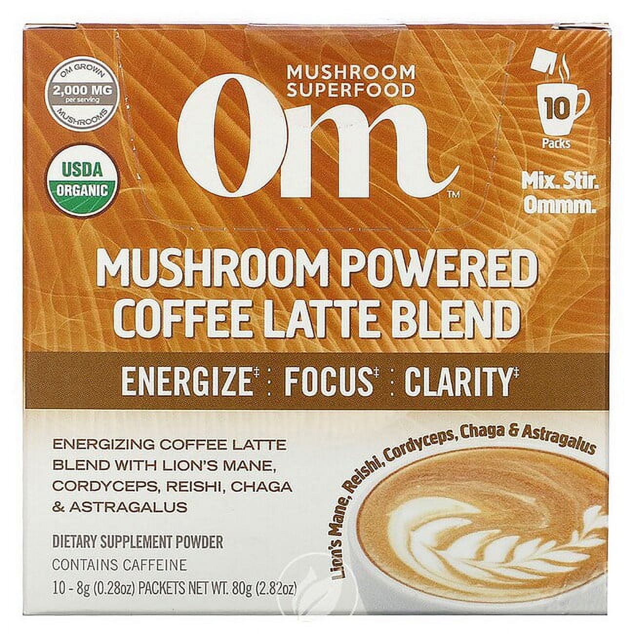 Om Mushroom Superfood Coffee Latte Blend Mushroom Powder, Single Serve ...