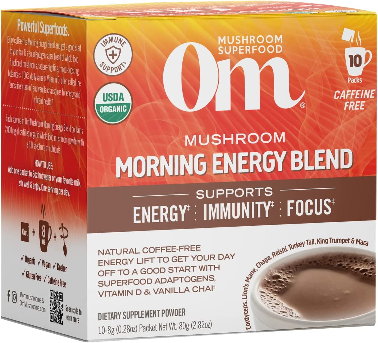 Om Mushroom Superfood Energy Blend, 10 Count, Coffee Free, Cordyceps ...