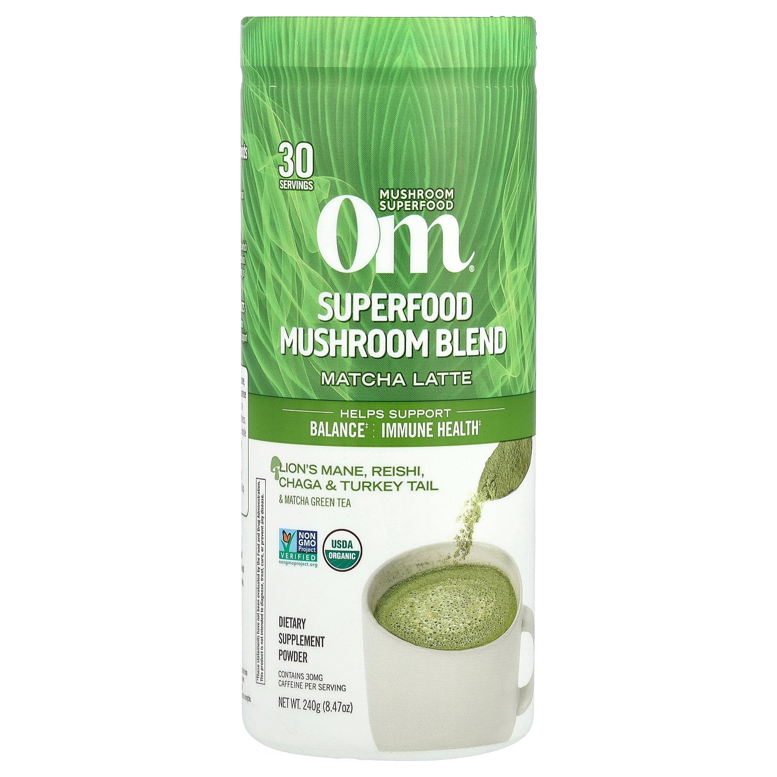 Om Mushrooms Organic Superfood Matcha Latte Blend, Mushroom Mix Powder ...