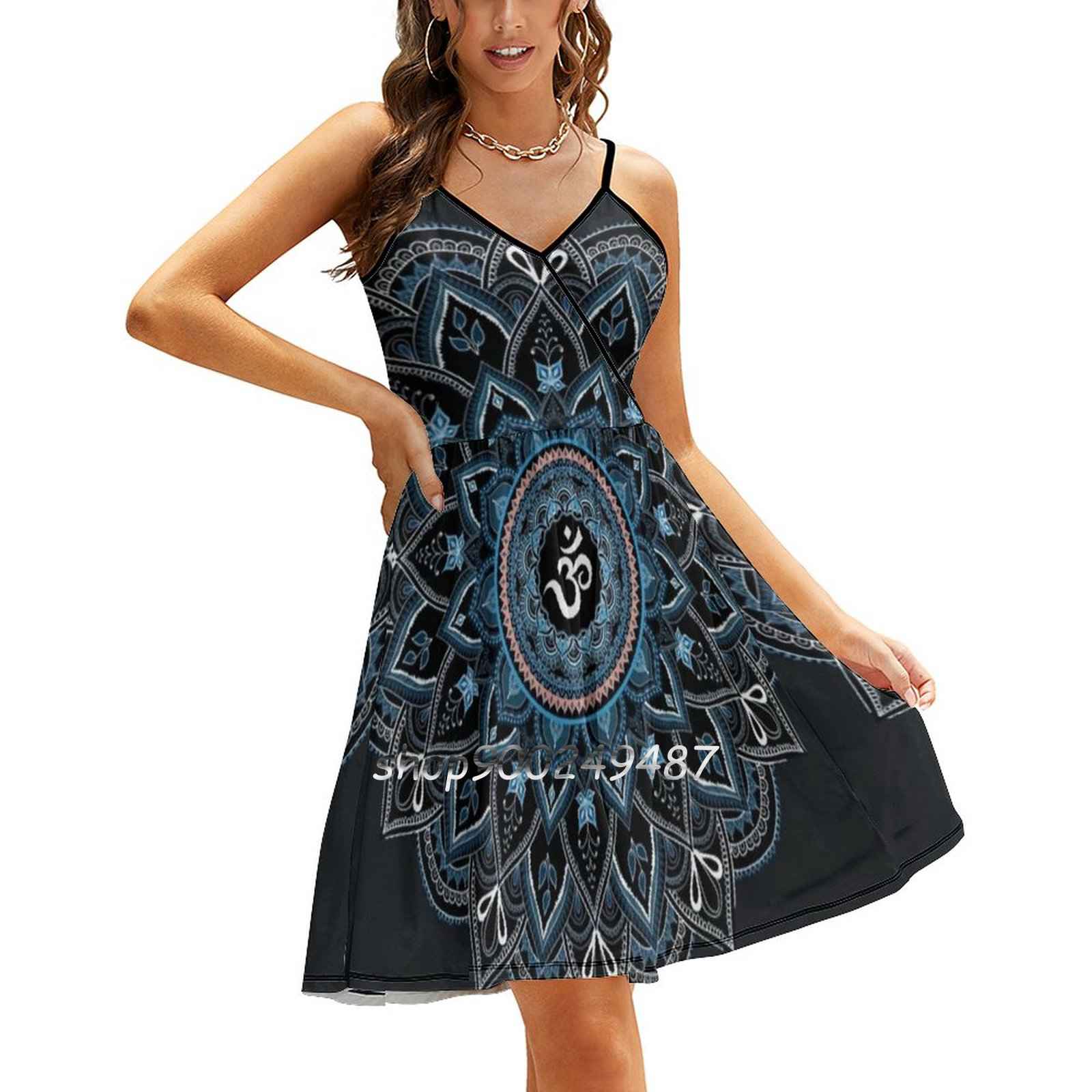 Om Shakti Mandala Square Neck Dress New Plus Size Elegant Women Waist ...