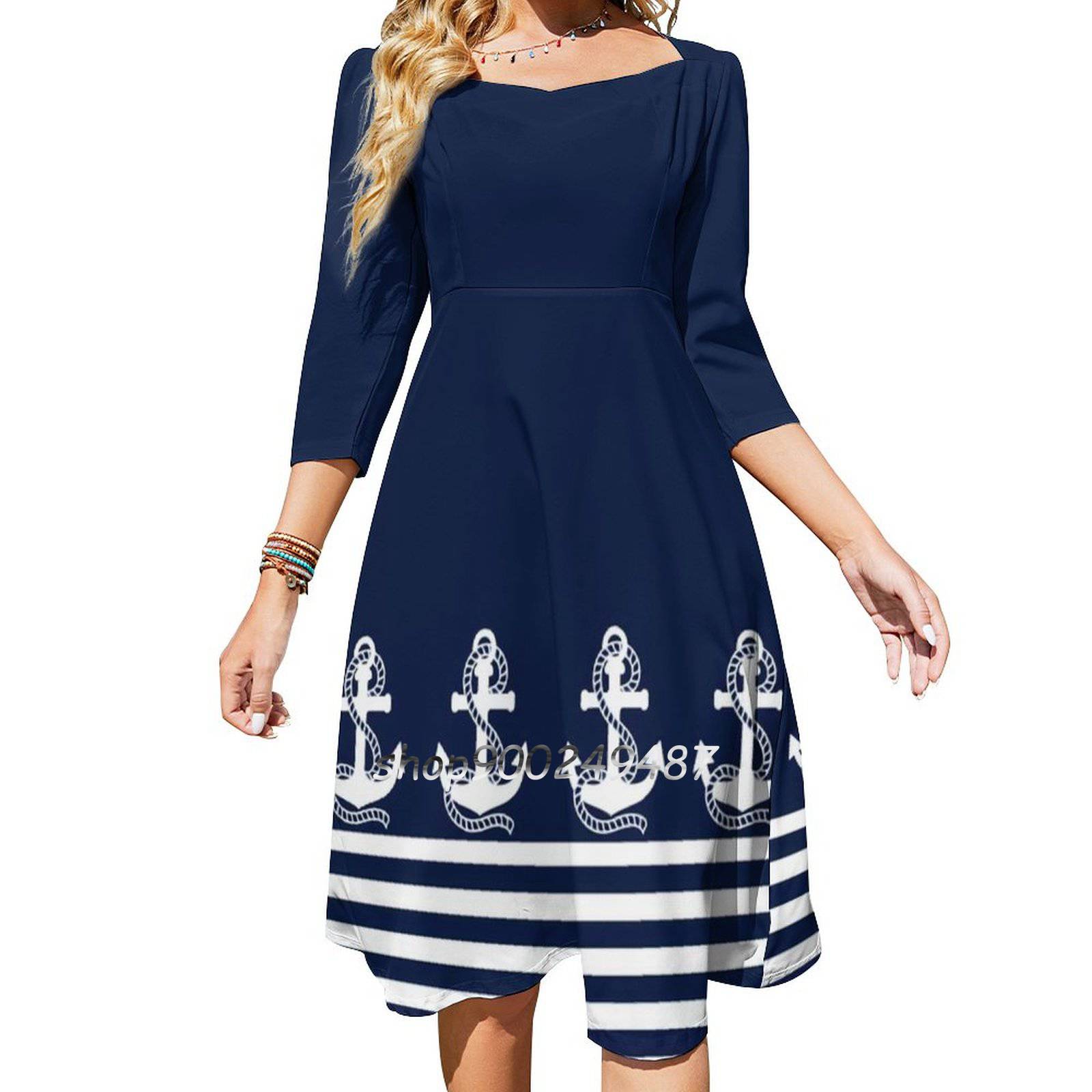 Om Shakti Mandala Square Neck Dress New Plus Size Elegant Women Waist ...