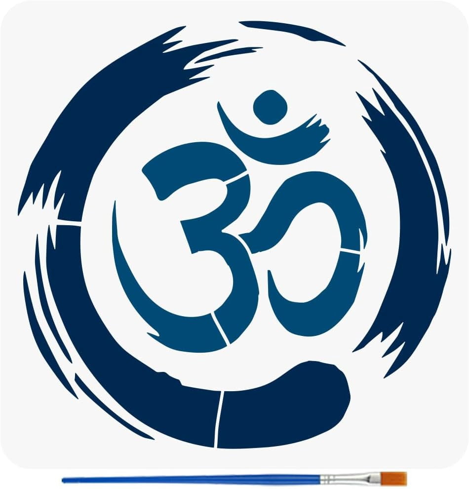Om Symbol Stencil with Paint Brush 11.8x11.8 inch Yoga Zen Circle ...