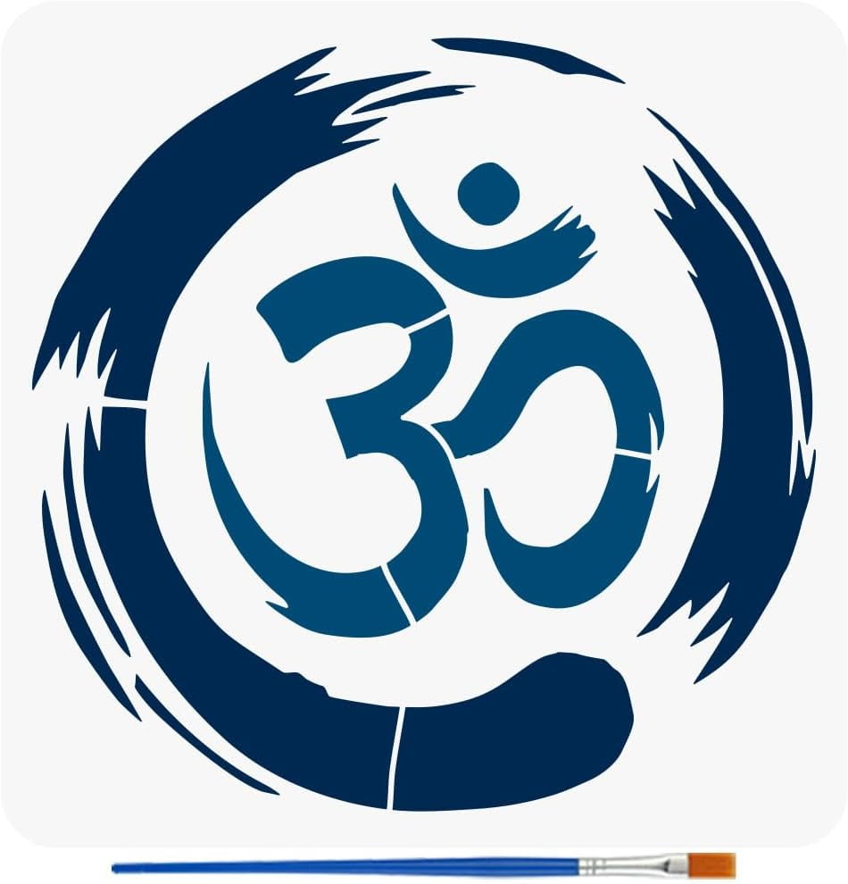 Om Symbol Stencil with Paint Brush 11.8x11.8 inch Zen Circle Pattern ...