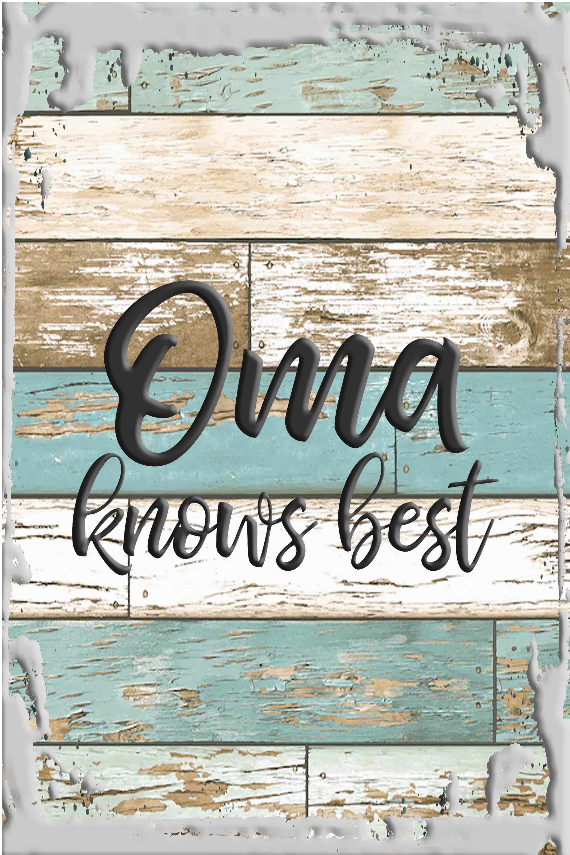 Oma knows best cursive funny dutch grandma family love wise White Wall ...
