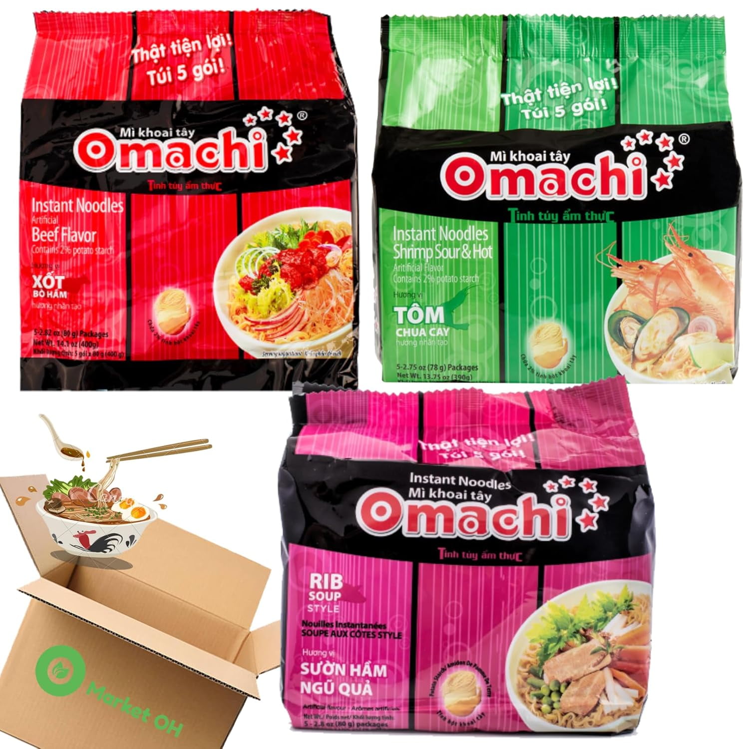Omachi Golden Potato Vietnamese Noodles Variety Pack - Stew (5pk ...
