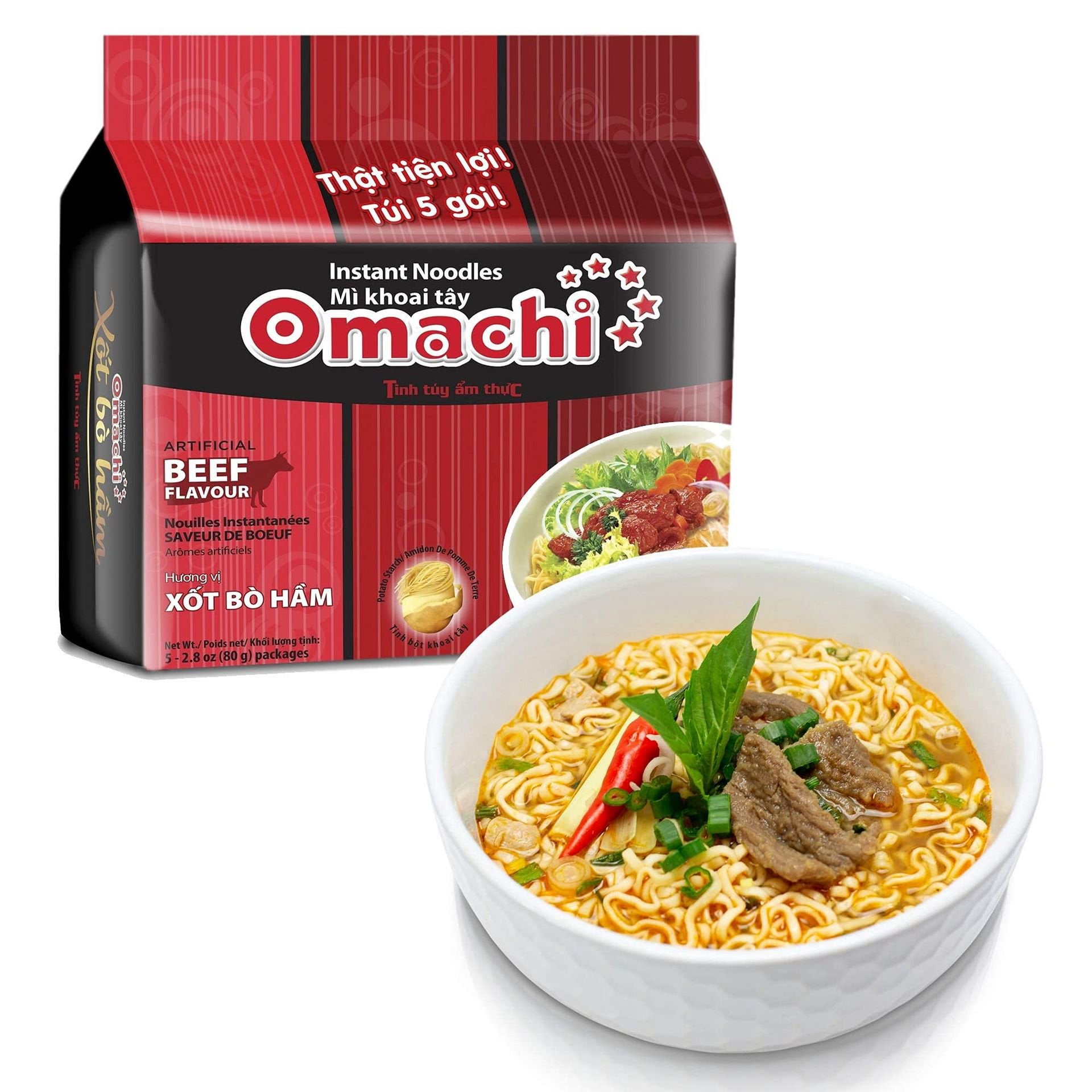 Omachi Instant Noodles 80g – Braised Beef Flavor, Non-Fried Potato ...