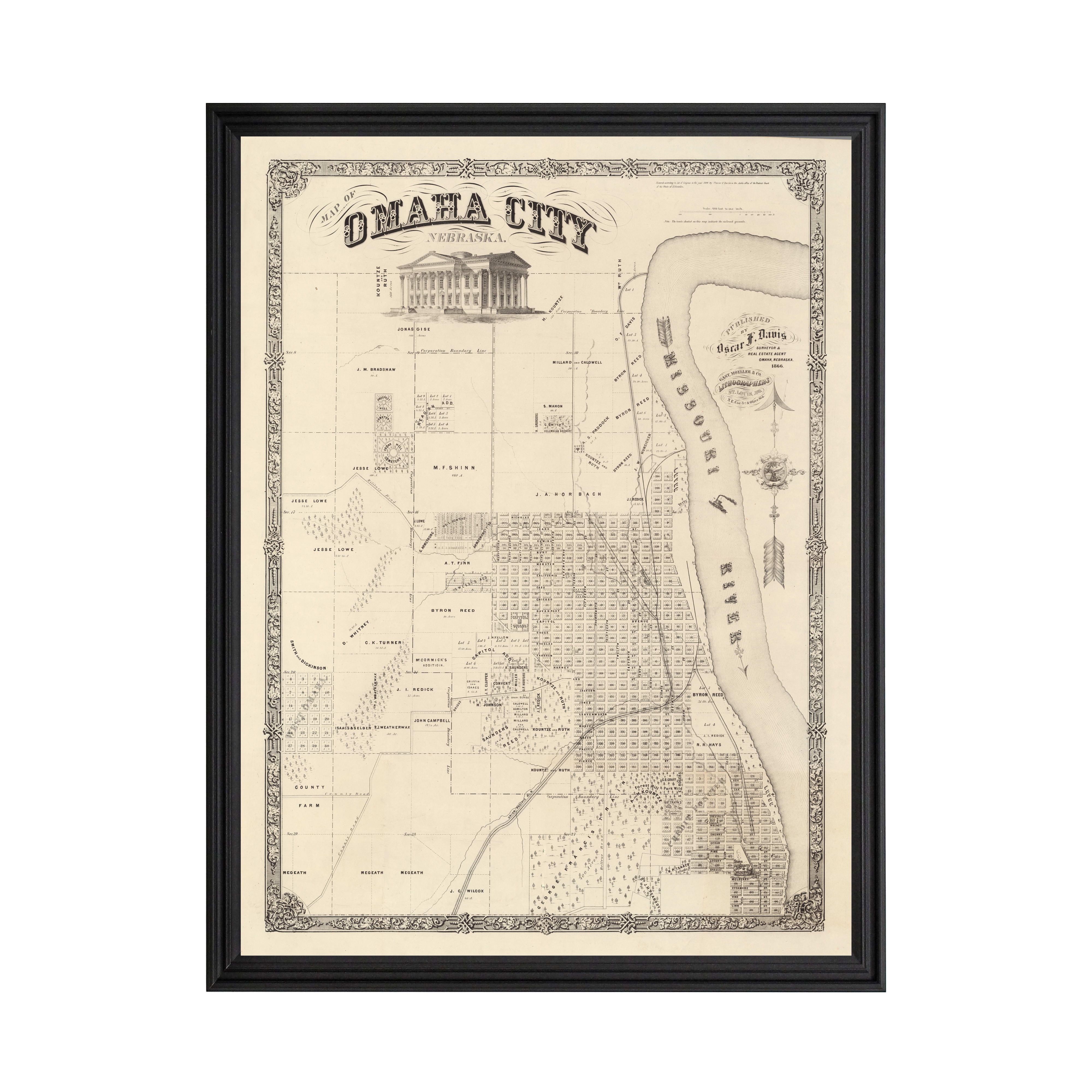 Omaha Art, 1866 Vintage Map of Omaha Nebraska, NE History Wall Decor ...