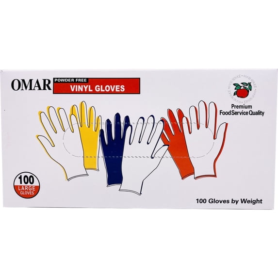Omar Disposable Powder-Free Vinyl Gloves, Large, Clear, 100 Gloves ...