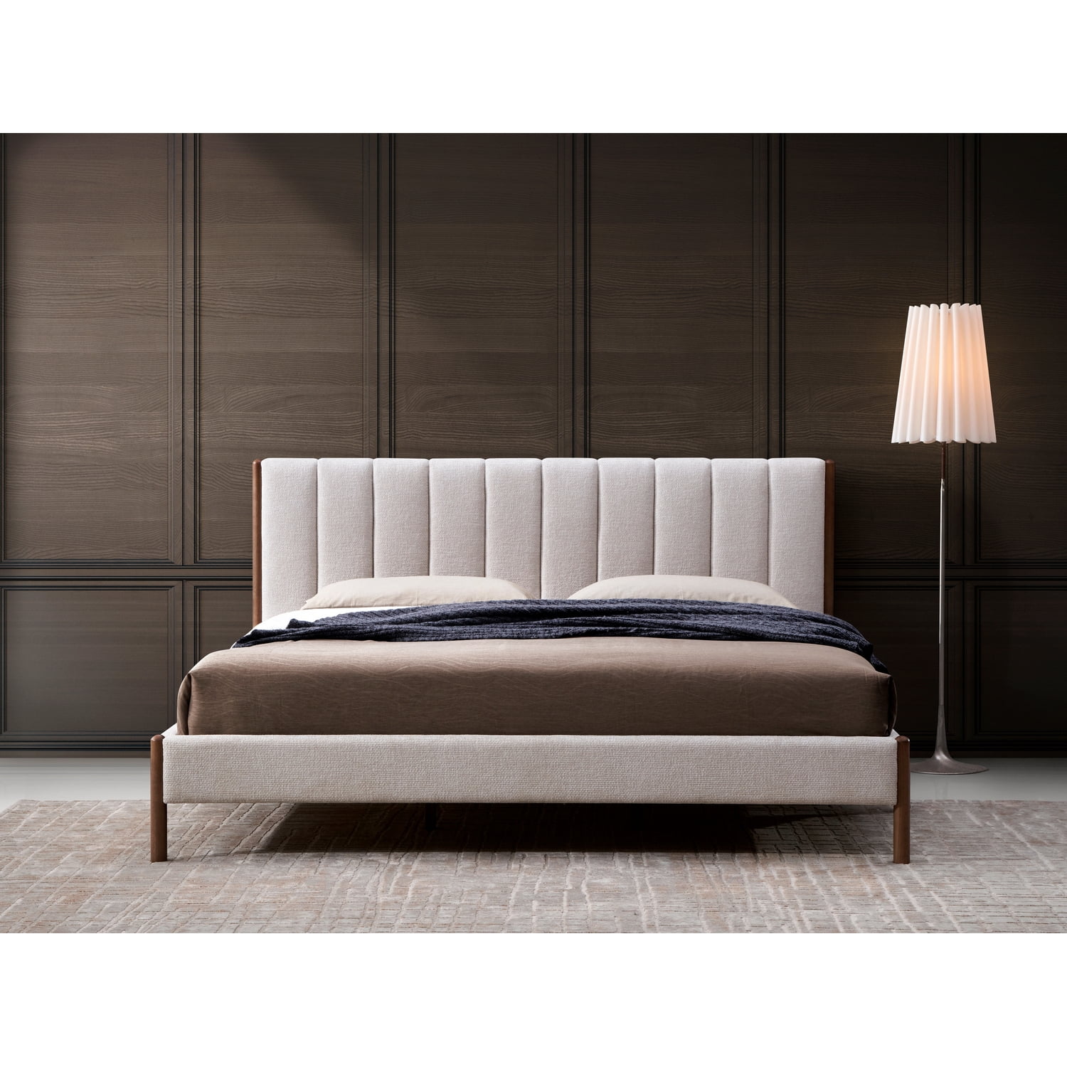 Omax Decor Exton Upholstered Platform King Bed in Cream Fabric ...