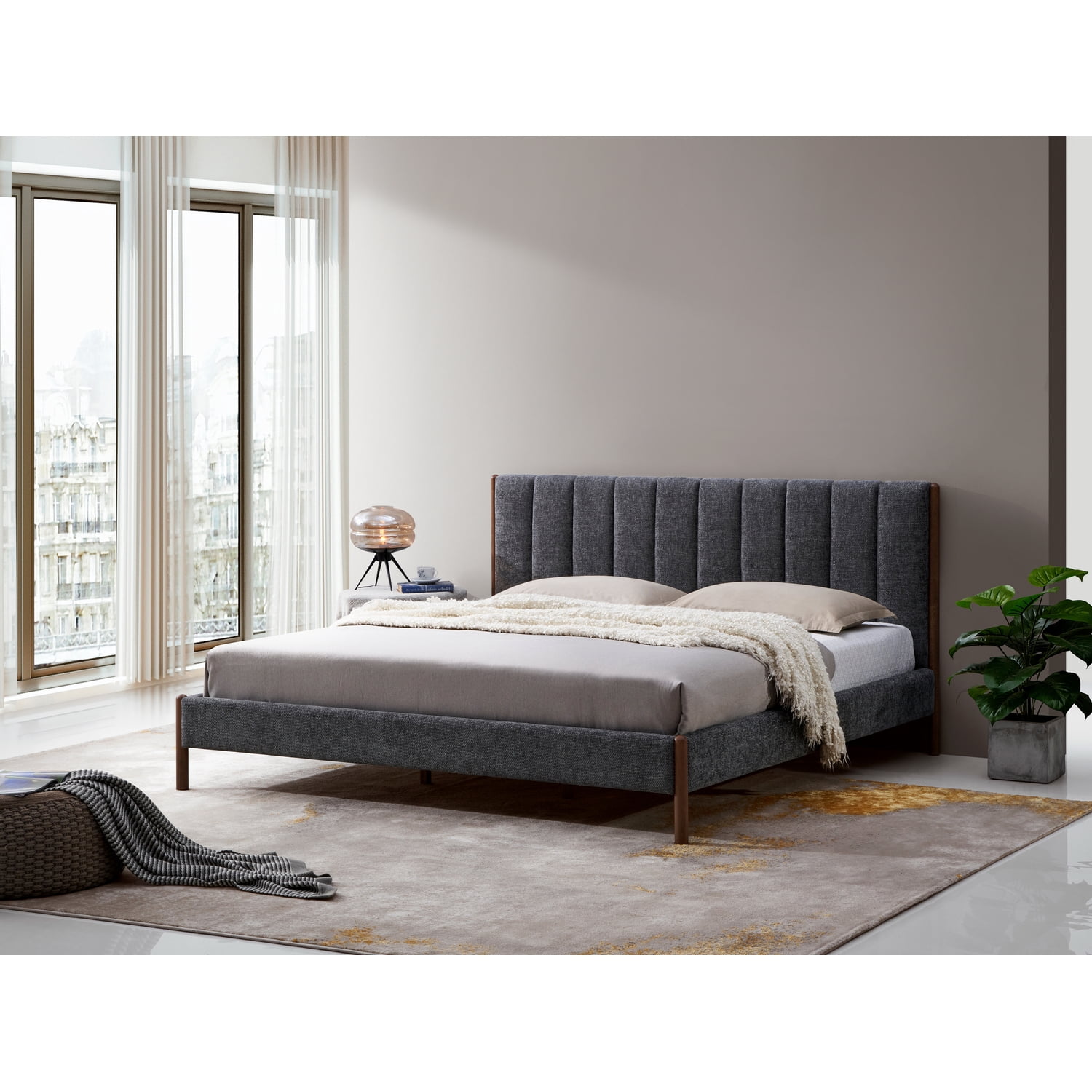 Omax Decor King Size Exton Upholstered Platform Bed with Tufted Frame ...