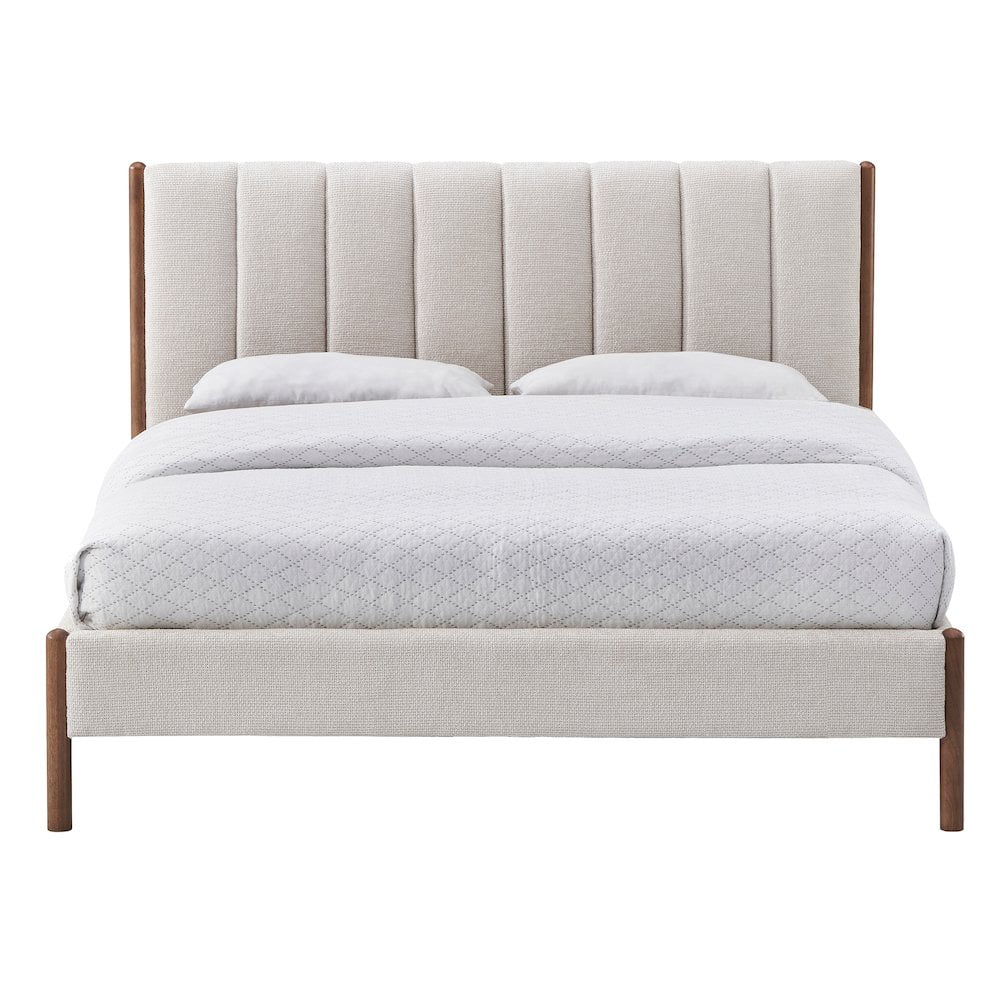 Omax Decor Exton Upholstered Platform Queen Bed in Cream Fabric ...
