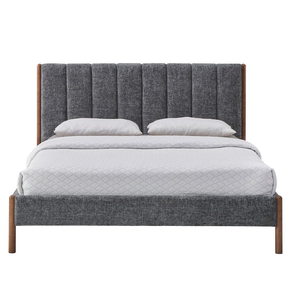 Omax Decor Exton Upholstered Platform Queen Bed in Dark Gray Fabric ...