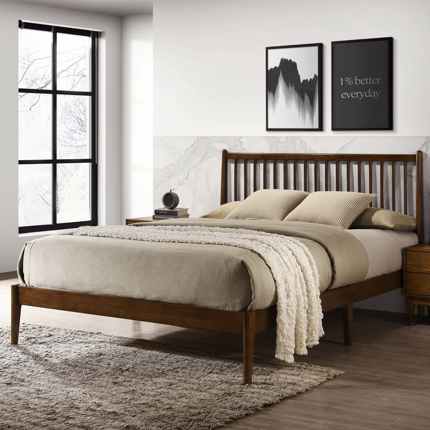 Omax Decor Floyd Wooden Queen size Platform Bed in Walnut Finish ...