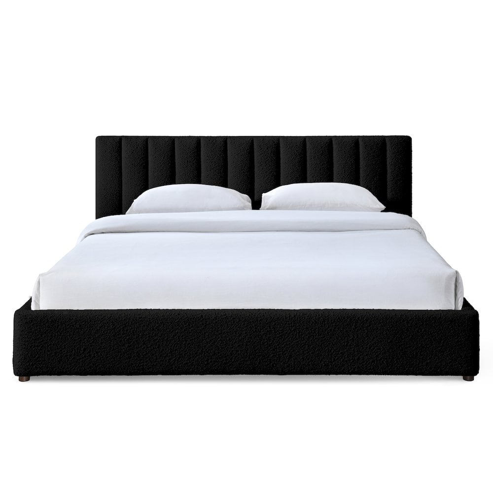 Omax Decor Jaxon Upholstered Platform King Bed in Black Boucle Fabric ...