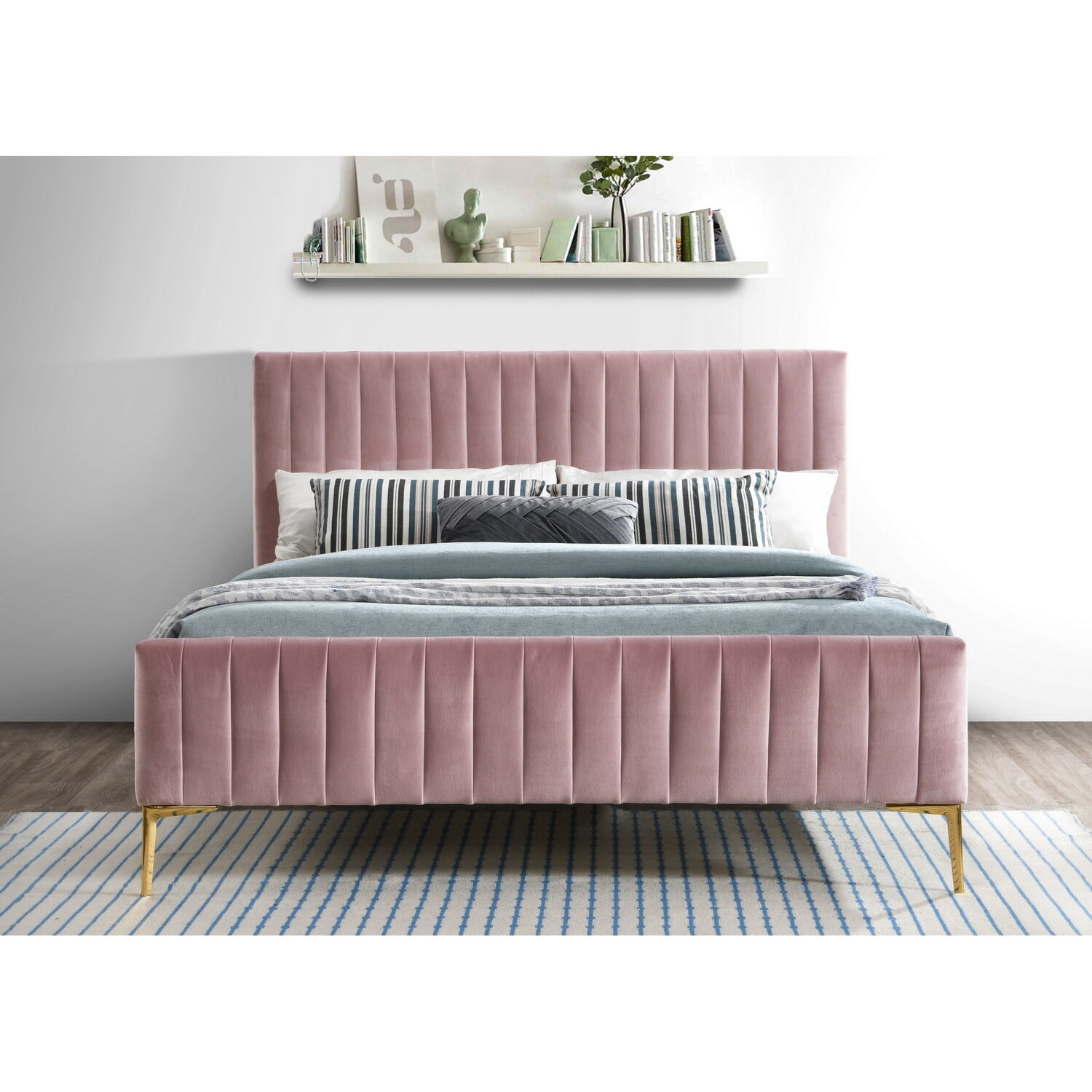 Omax Decor Julia Modern Glam Wood and Fabric Upholstered Queen Platform ...