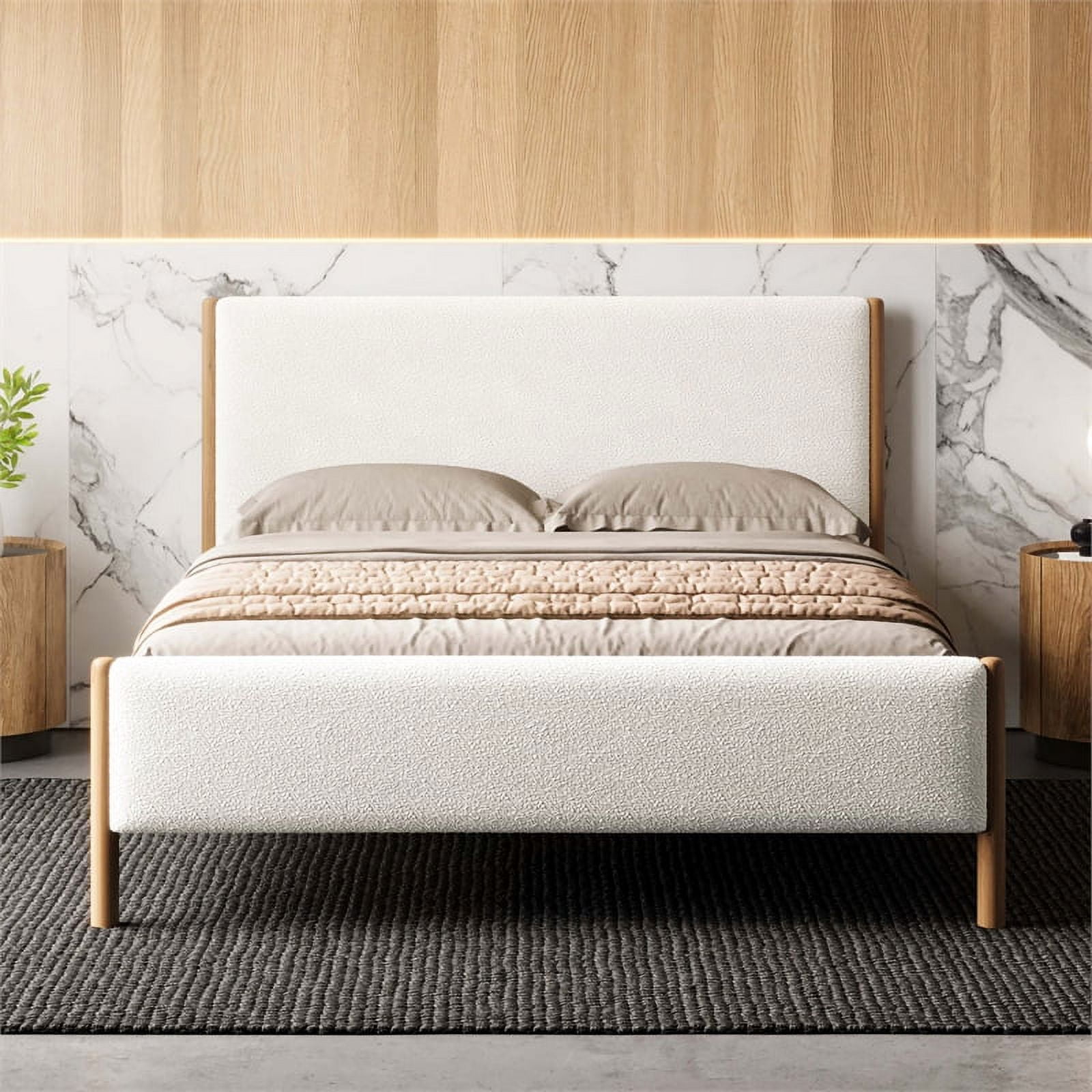 Omax Decor Liana Upholstered Platform Queen Bed in White Boucle Fabric - Walmart.com