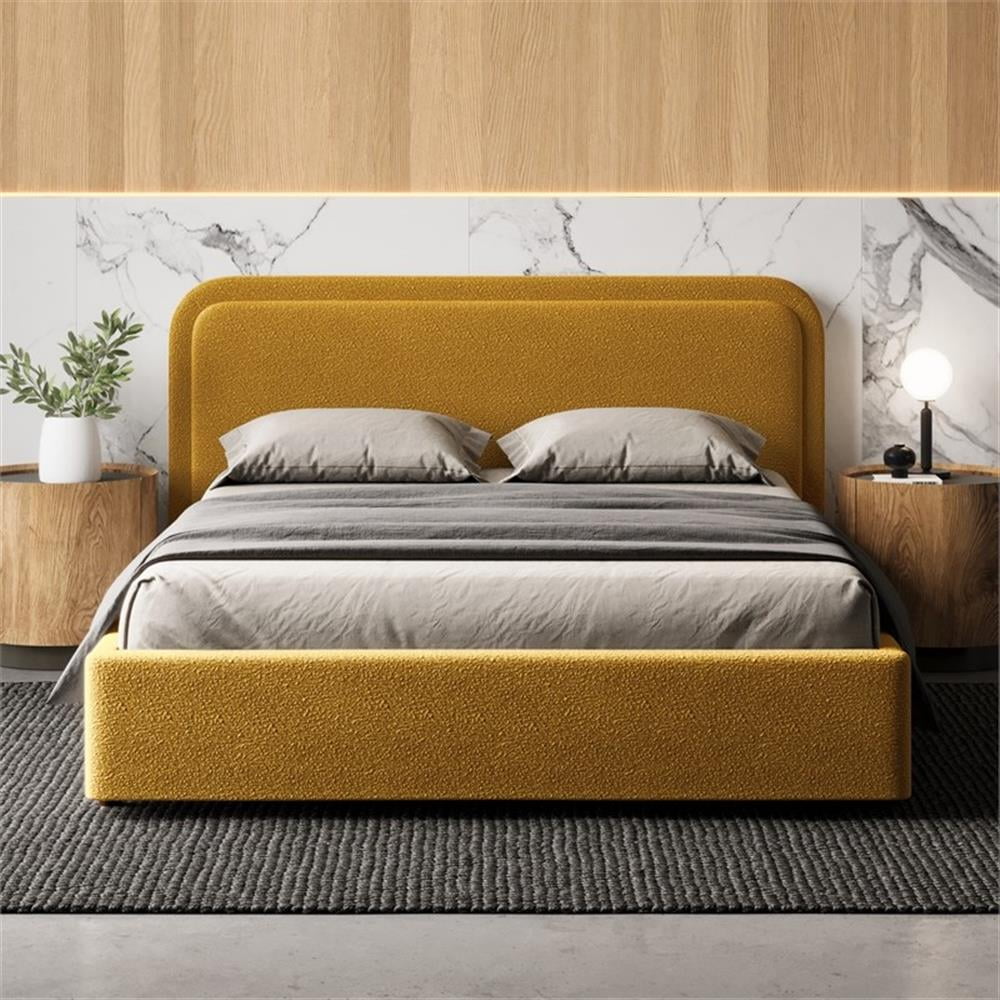 Omax Decor Upholstered Platform Queen Bed in Mustard Boucle Fabric ...