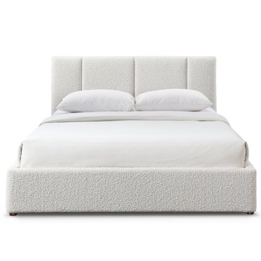Omax Decor Jaxon Upholstered Platform Queen Bed in White Boucle Fabric ...