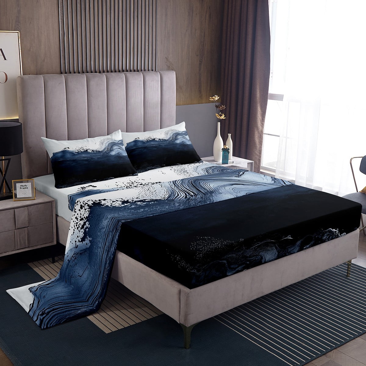 Omber Sheets Black Gary Marble Bed Sheets Set Grung Gradient Abstract ...