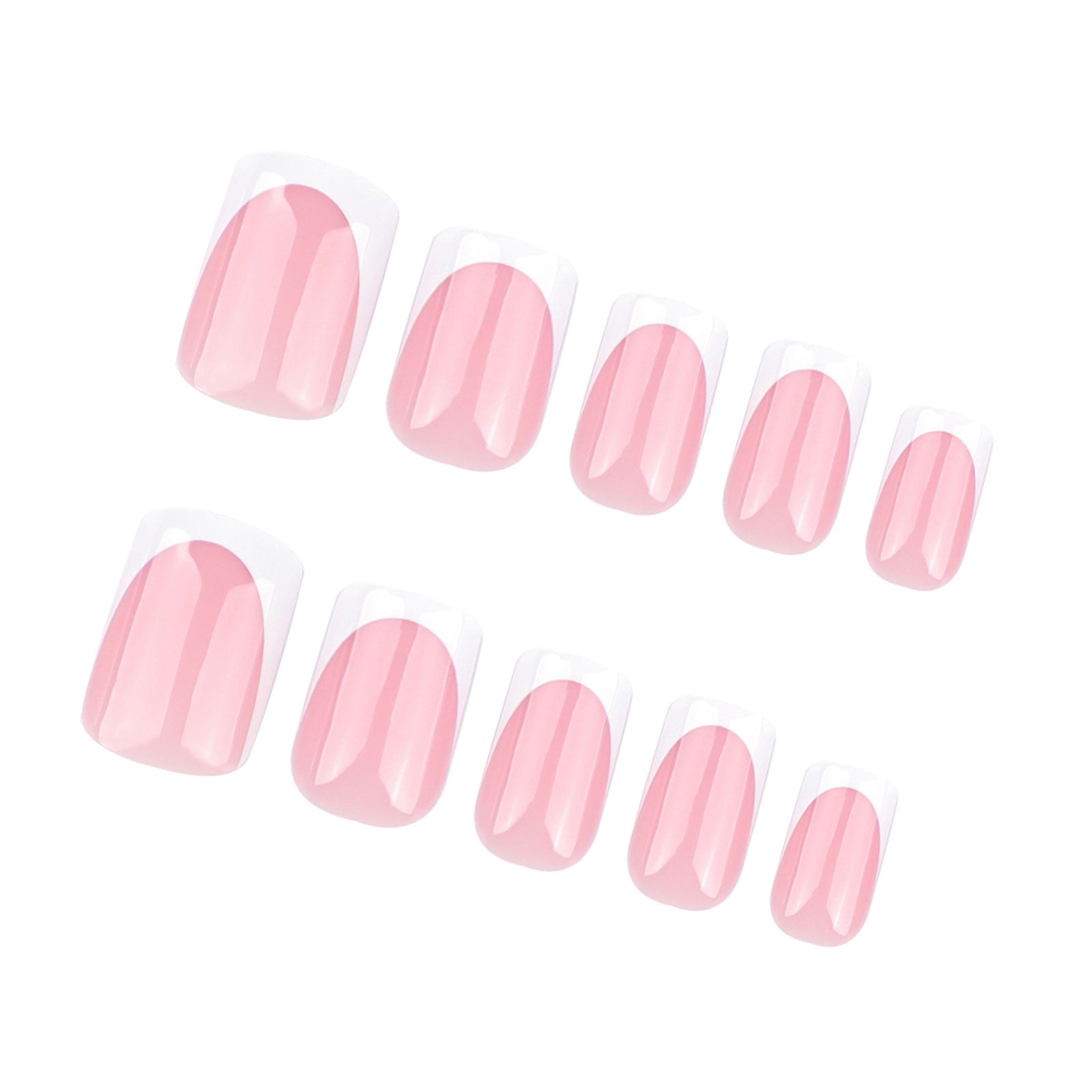Omber Short Square Fake Nails French Tip Glossy False Nails Glues on ...