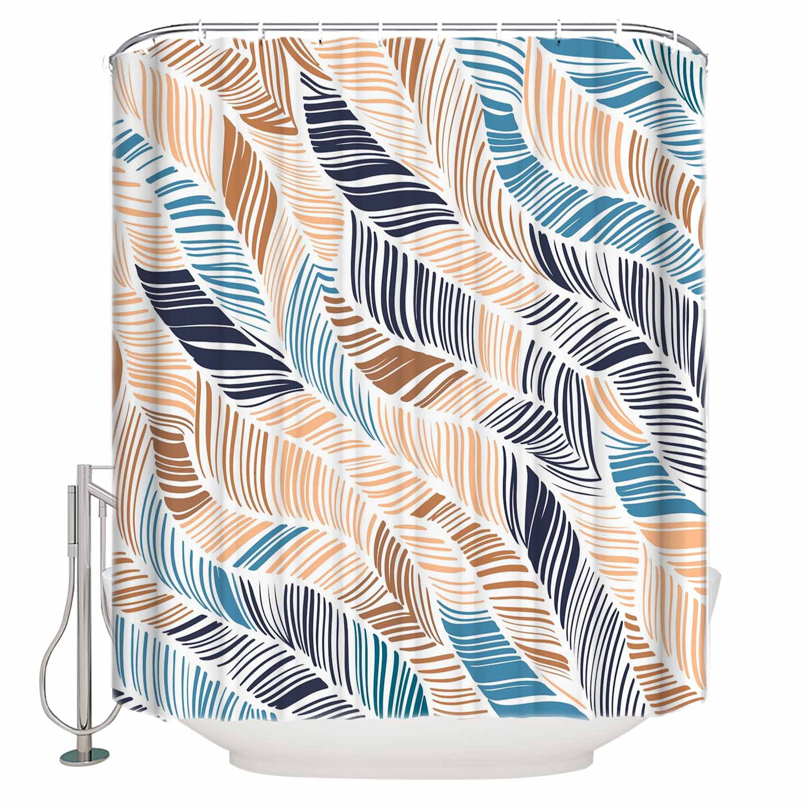 Ombre Blue Brown Bathroom Shower Curtains with 12 Hooks Polyester ...