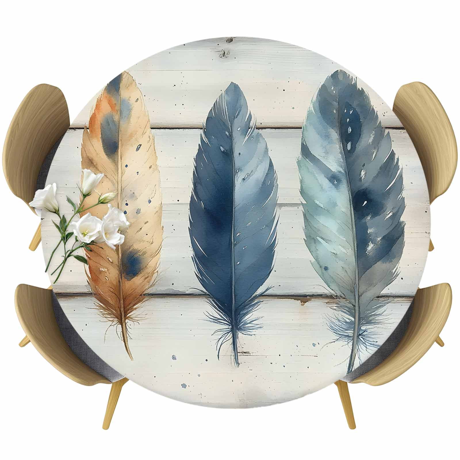 Ombre Blue Feathers Round Tablecloth 36-44 Inch Round Fitted Table ...