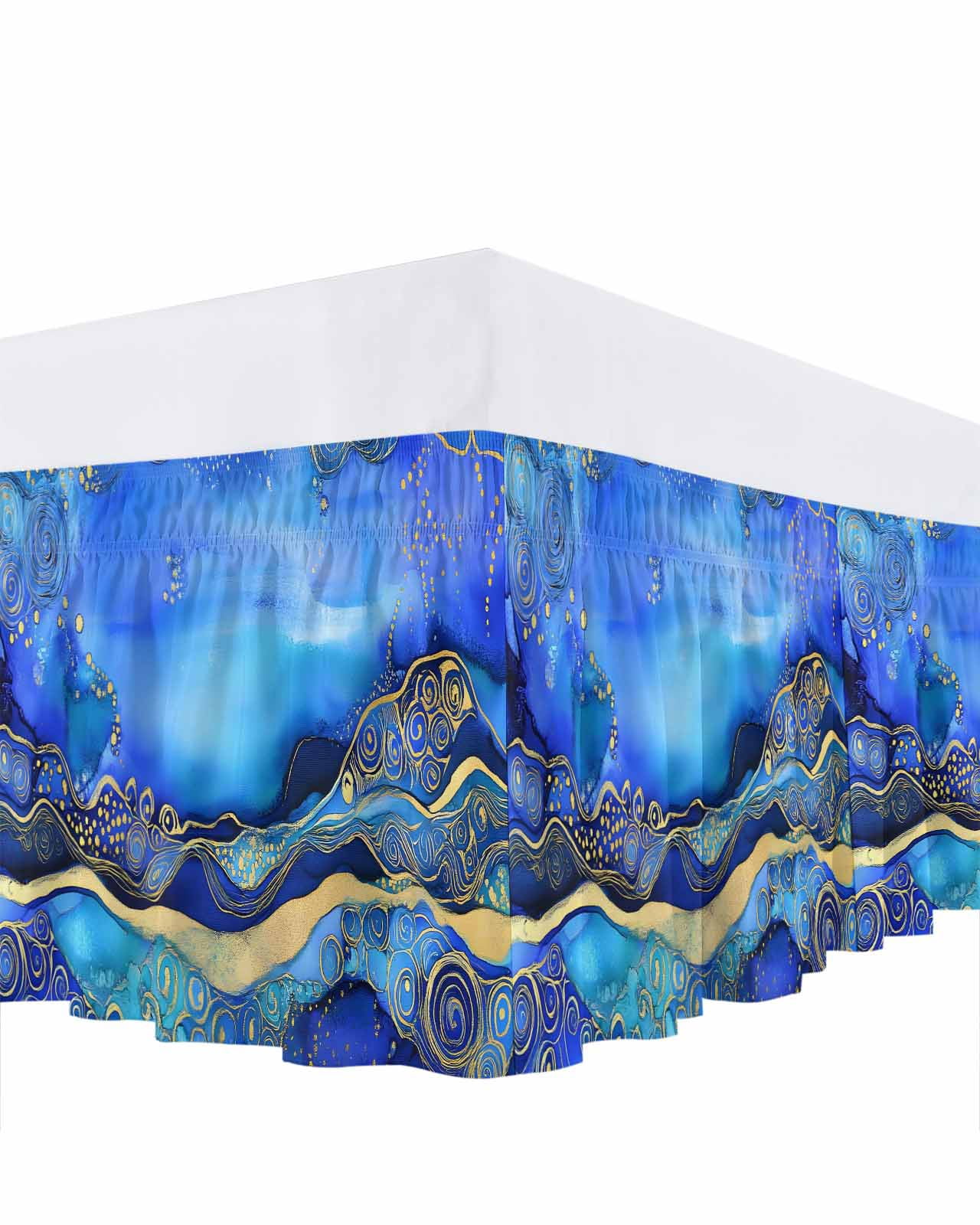 Ombre Blue Gold Marble Texture Bed Skirt Queen Size 18 Inch Drop ...