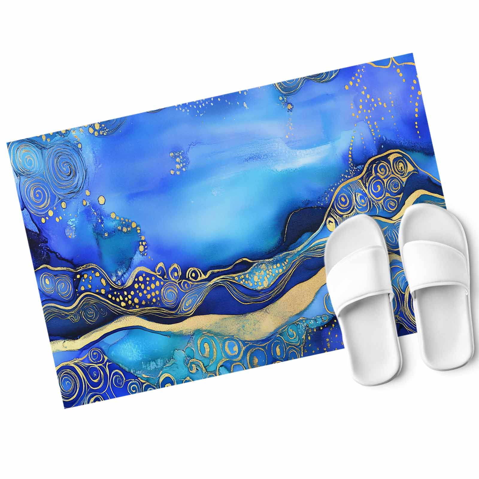 Ombre Blue Gold Marble Texture Door Mat Abstract Waves Art Non Slip ...