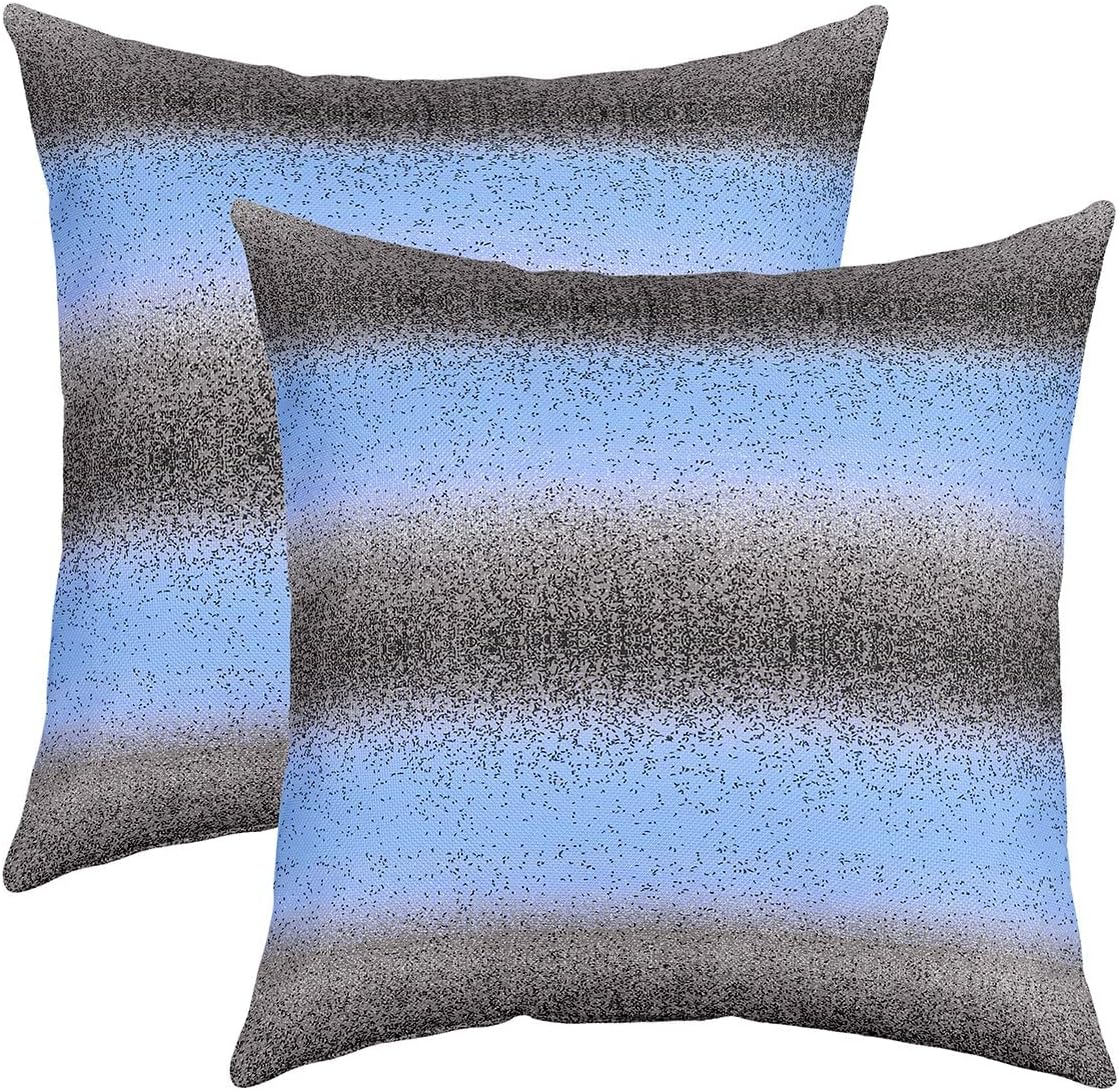 Ombre Blue Grey Stripes Square Cushion Covers Set of 2 Set 18 x 18-Inch ...