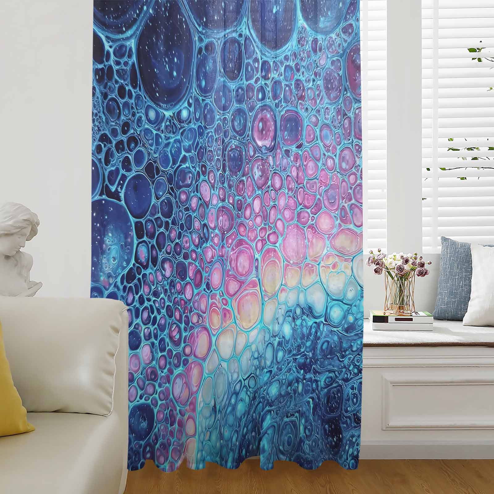 Ombre Blue Semi Sheer Curtains Drapes for Living Room, Bedroom, French ...