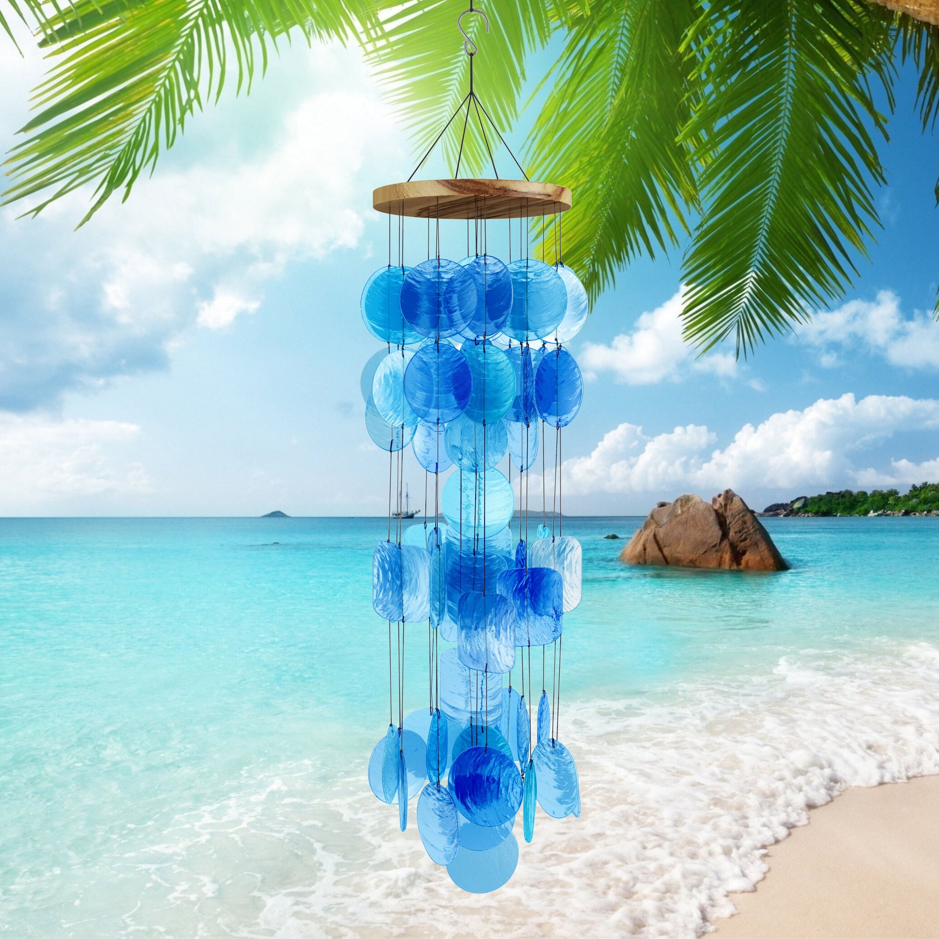 Ombre Blue Shell Windchime 28" Comewith Wall Stand, S Hook Housewarming ...