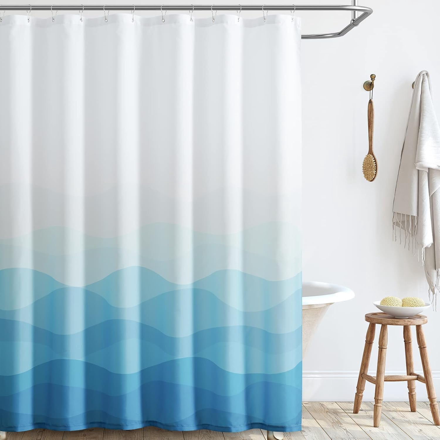 Ombre Blue Shower Curtain Fabric Shower Curtain Coastal Beach Ocean ...