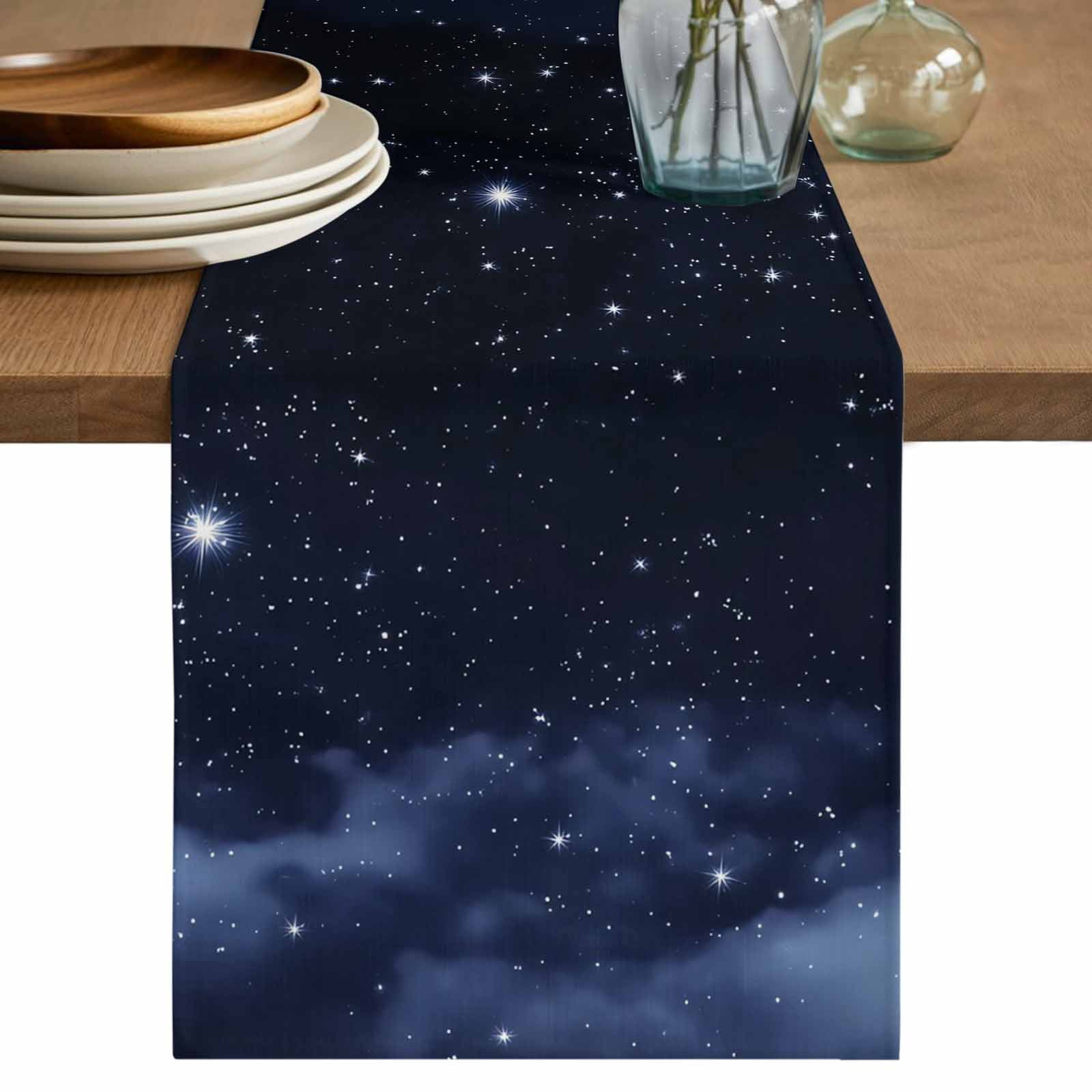 Ombre Blue Table Runner 72 Inches, Modern Abstract Sky Landscape Bed ...