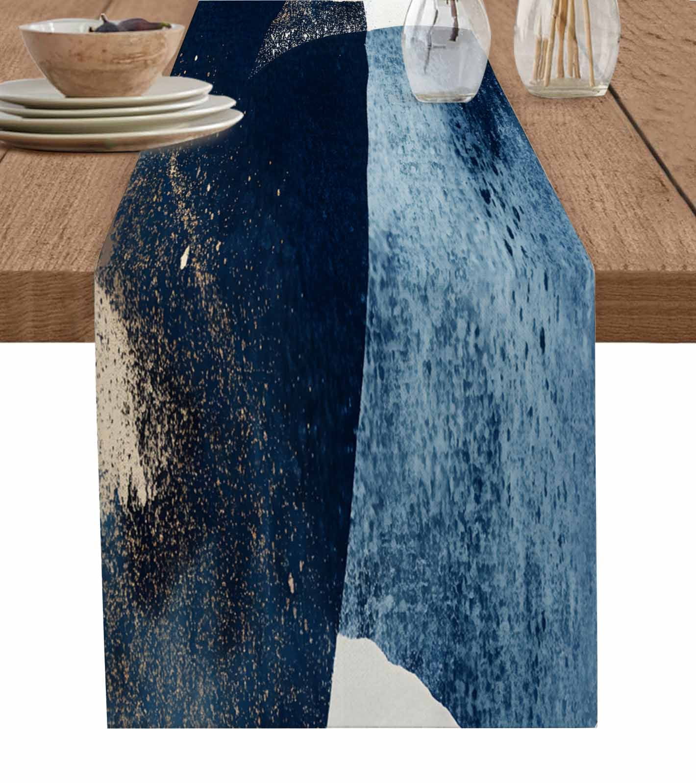 Ombre Blue Table Runner-Cotton Linen- 48 Inch Holiday Dresser Scarves ...