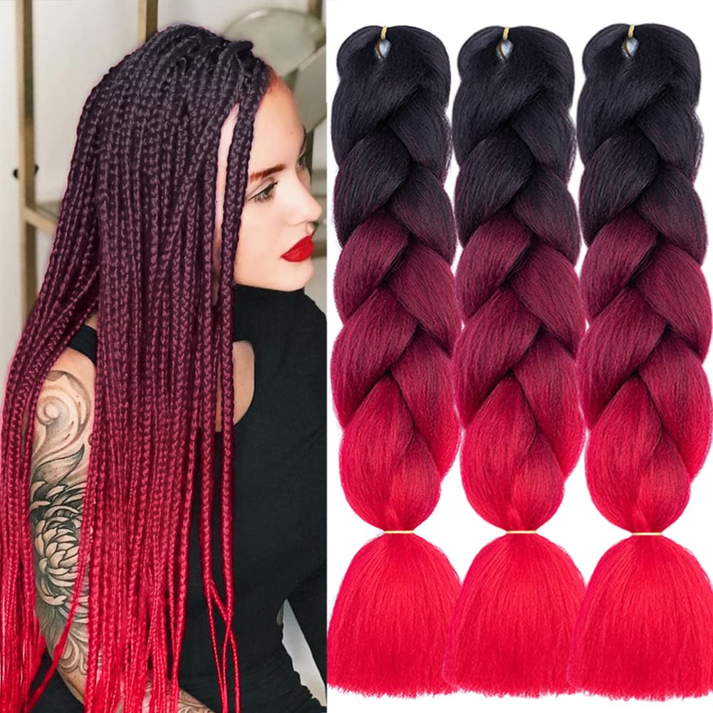 Ombre Braiding Hair Extensions 24 Inch 3 Packs Synthetic High ...