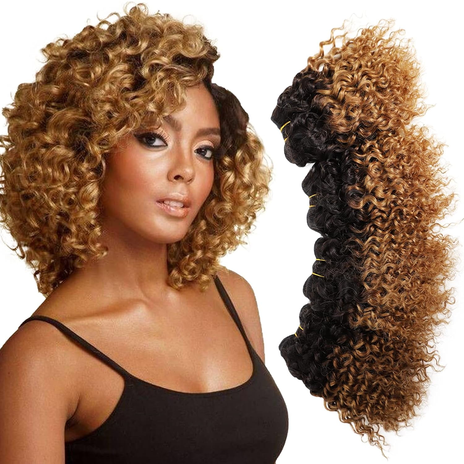 Ombre Brown Curly Human Hair Bundles (8 8 8 8 Inch) Weave Bundles 12A ...