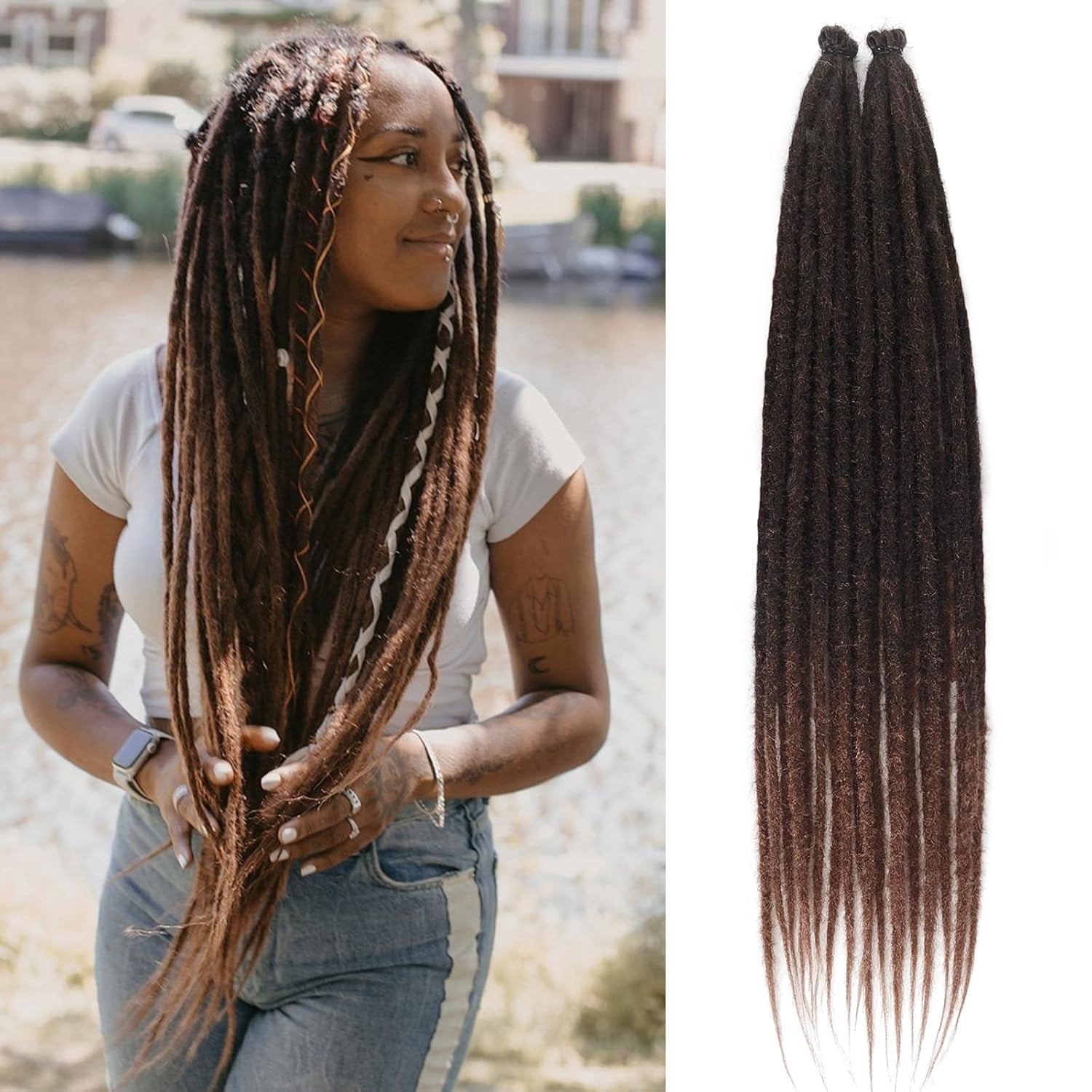 Ombre Brown Dreadlocks Extension 24 Inch Long Boho Dreads Extensions 20 ...