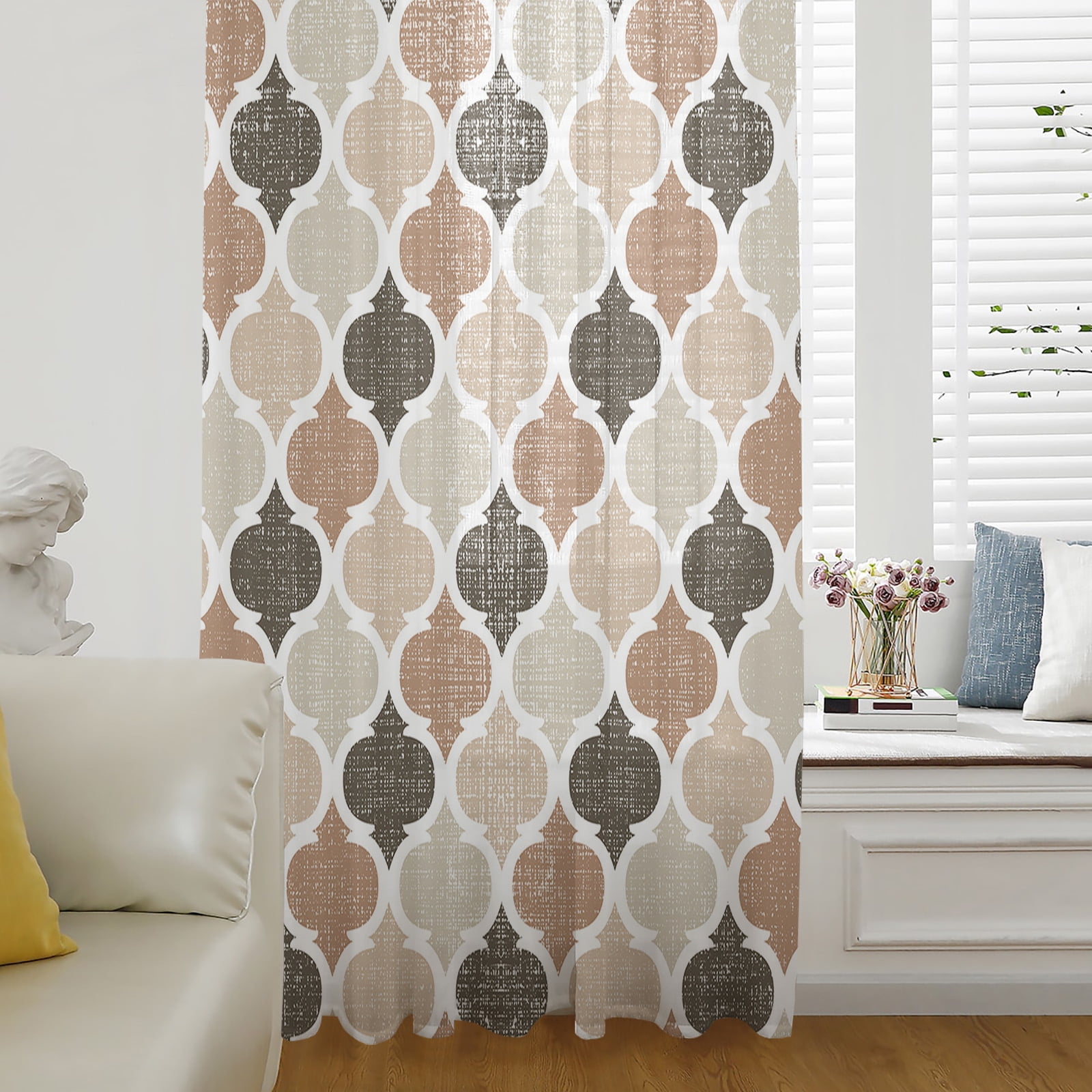 Ombre Brown Geometric Plaid Retro Abstract Morocco Gingham Semi Sheer ...