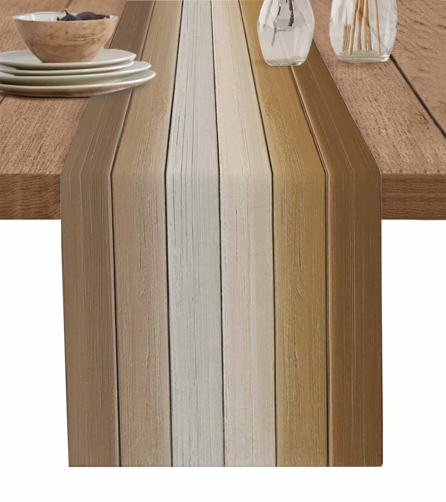 Ombre Brown Gray Wood Table Runners 90 Inches Long, Cotton Linen Fabric ...