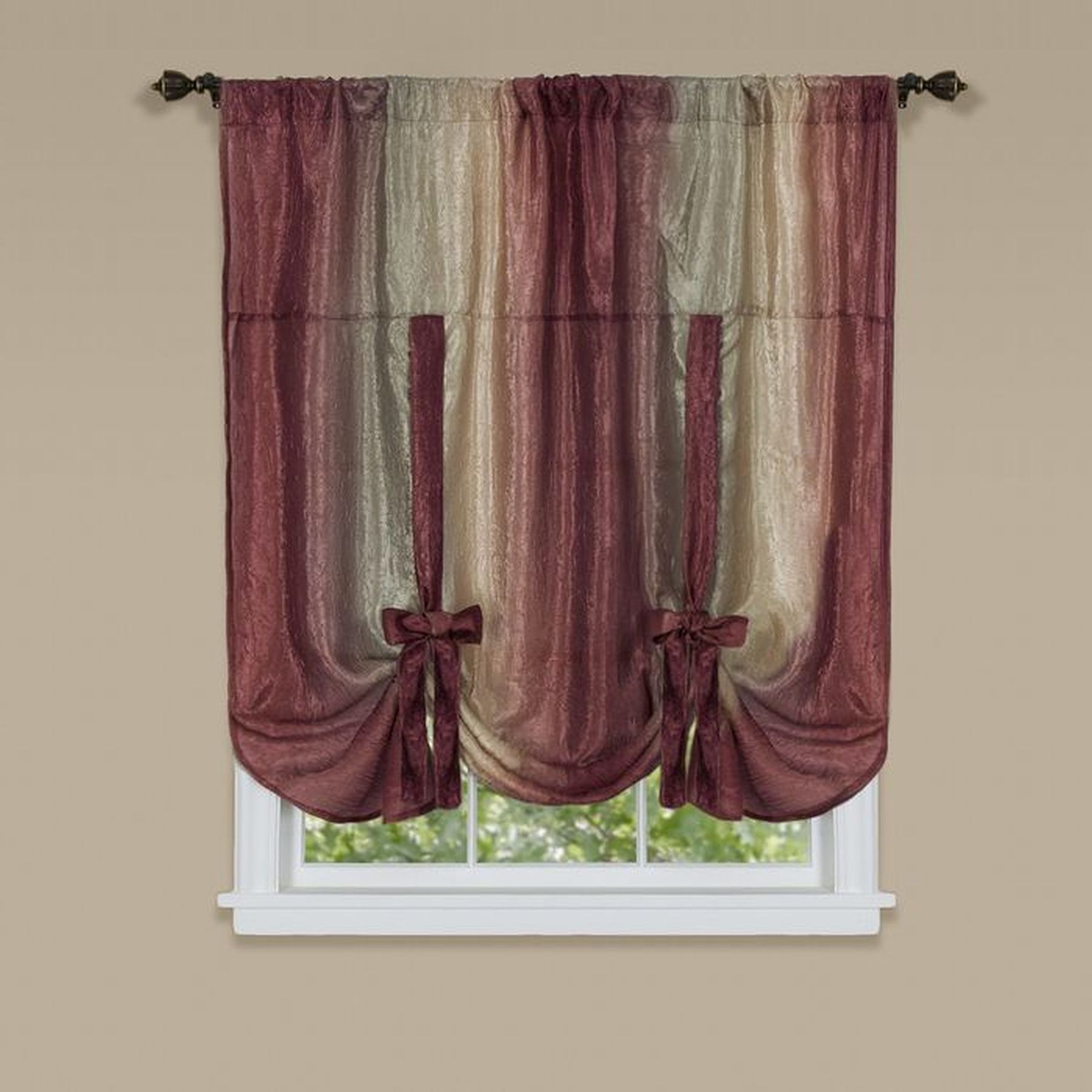 Ombre Burgundy Striped Modern Window Curtain Panel: 50" x 63", Tie-Up ...