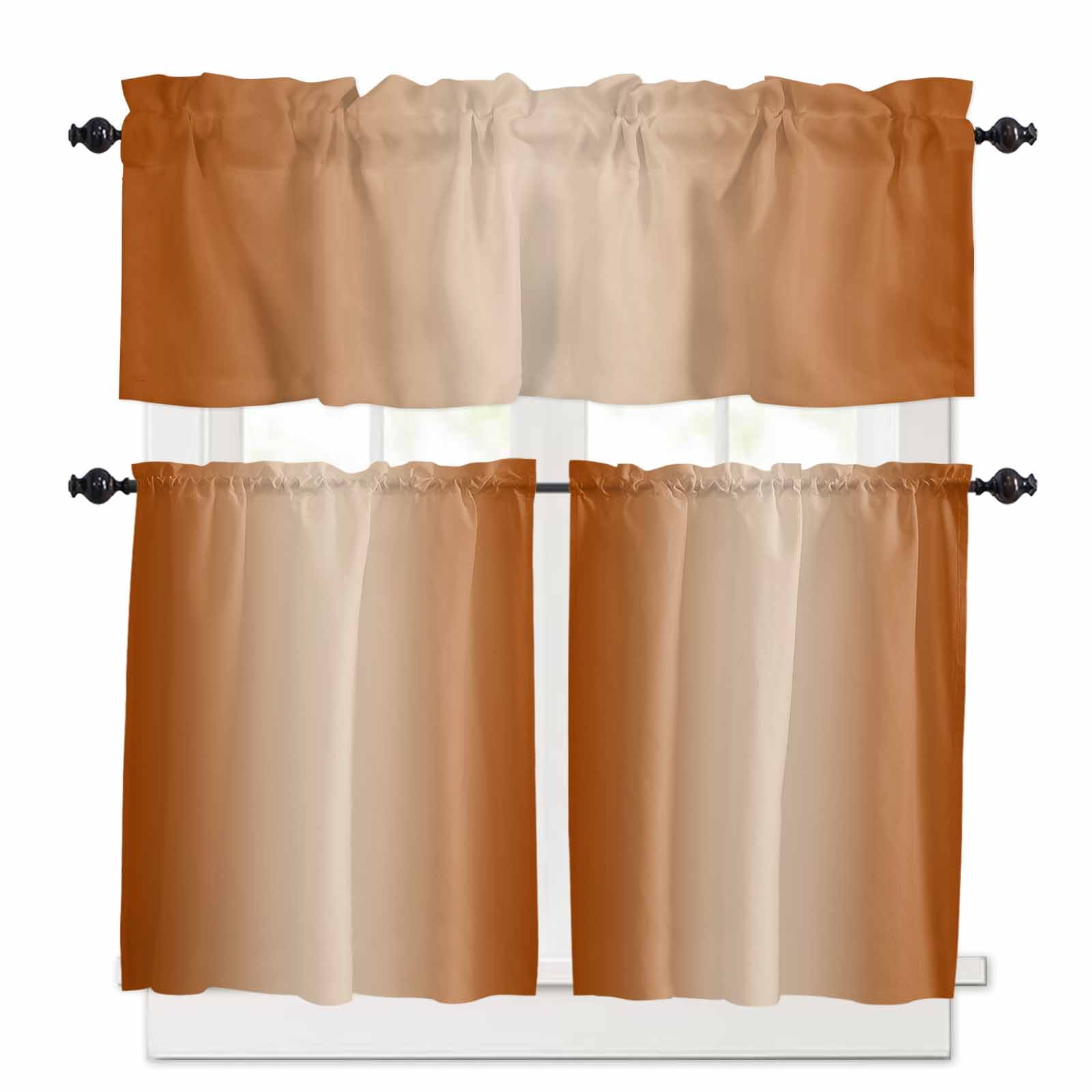 Ombre Burnt Orange Kitchen Curtains Set for Windows 3 Pieces,36 Inch ...