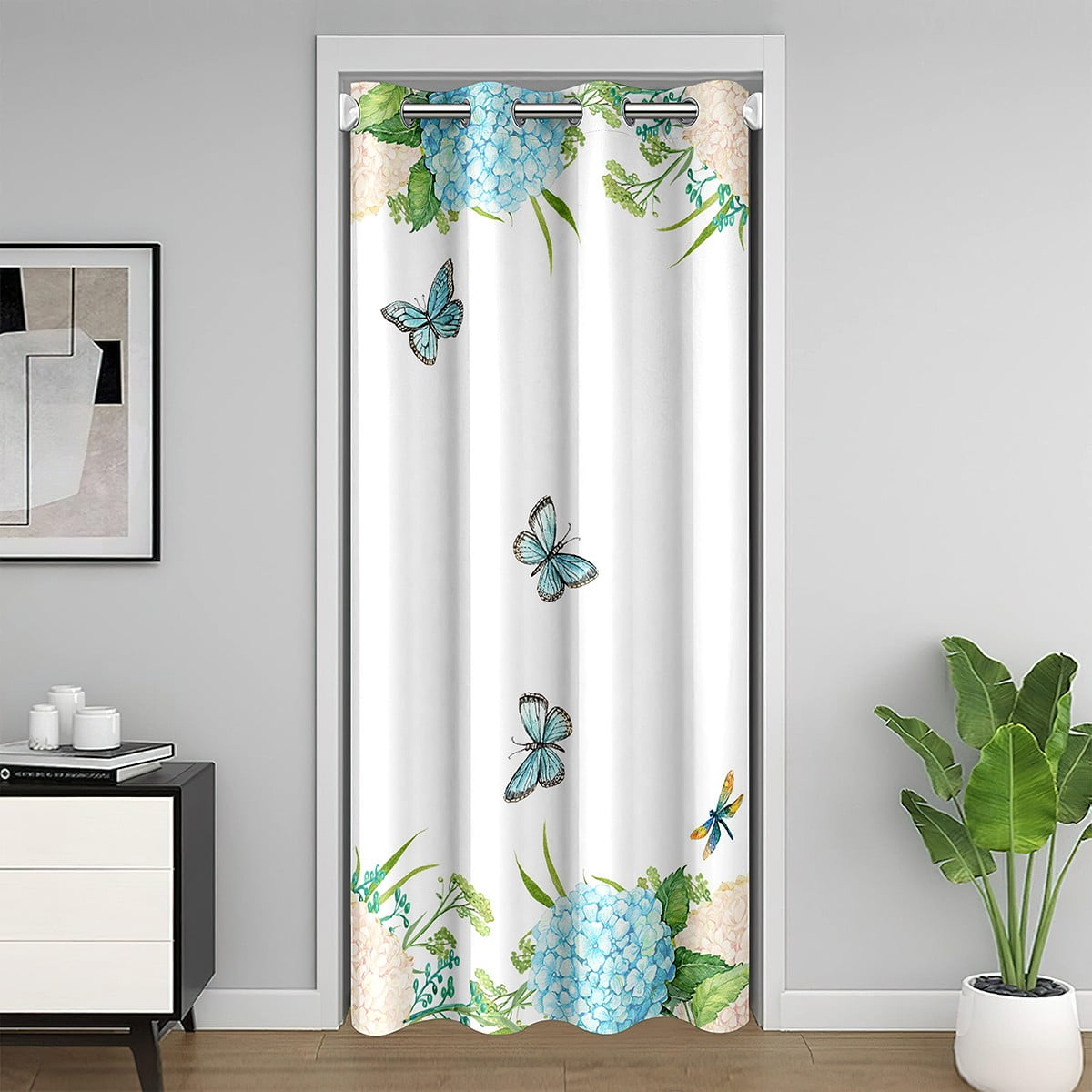 Ombre Butterfly Blackout Curtain,Hydrangea Door Drape,Watercolour ...