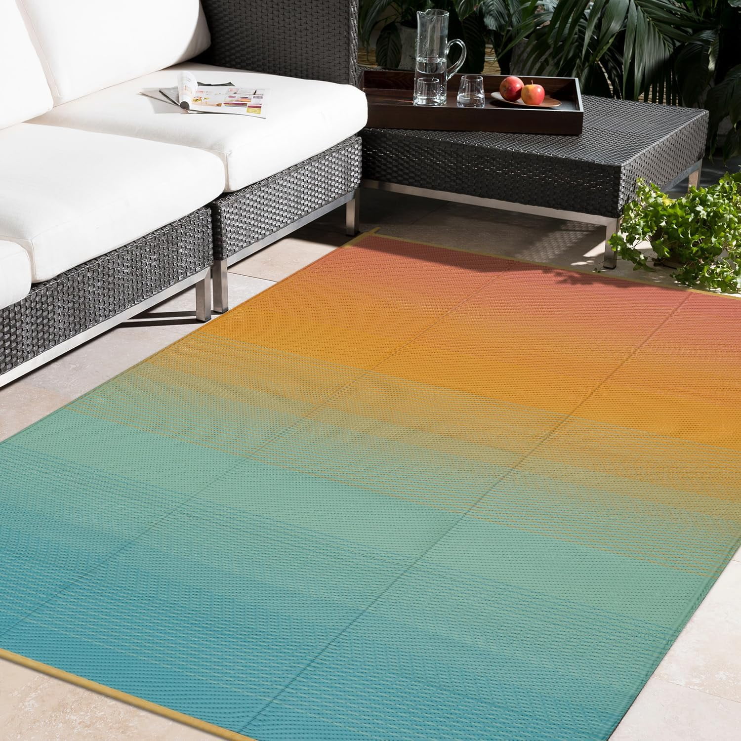 Ombre Camping Rug for Outside RV, 8x10ft Waterproof Outdoor Rug for ...