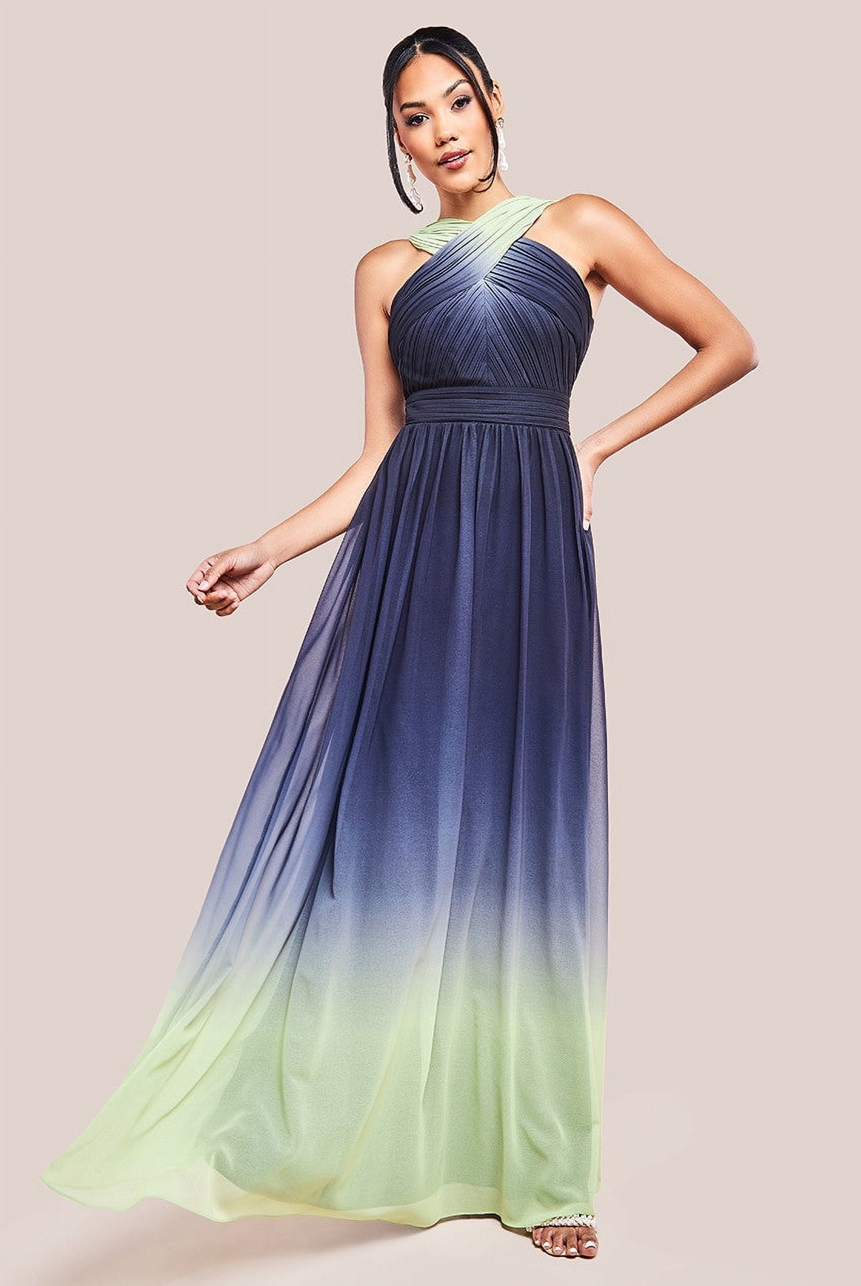 Ombre Cross Front Pleated Maxi Dress Lime / 4 - Walmart.com