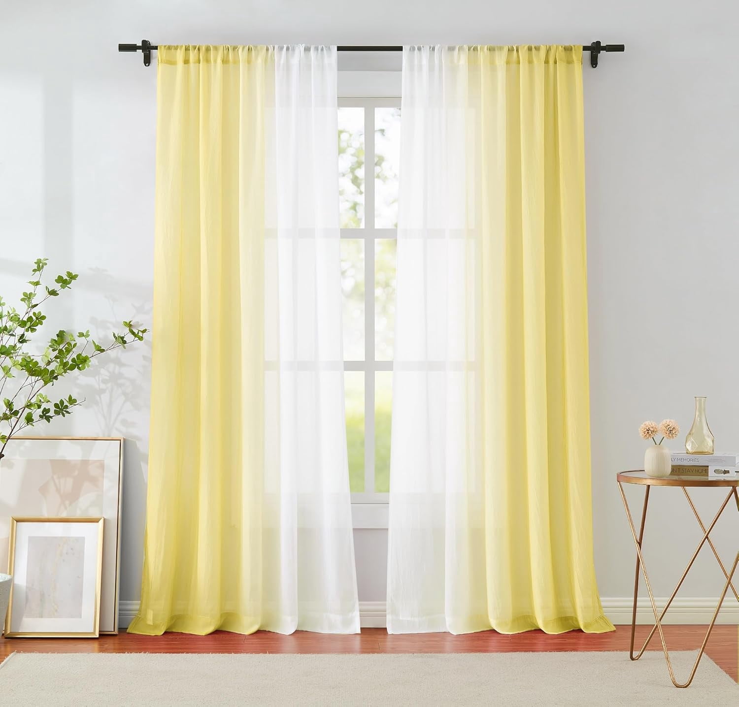 Ombre Crushed Chiffon Sheer Curtains 84 Inch Light Filtering for Living ...