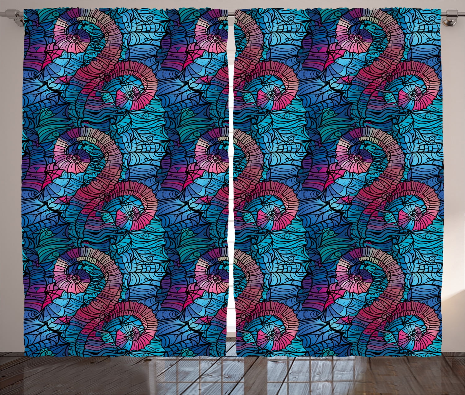 Ambesonne Colorful Curtains 2 Panel Set, Mosaic Shell Swirls, 108" x 63 ...