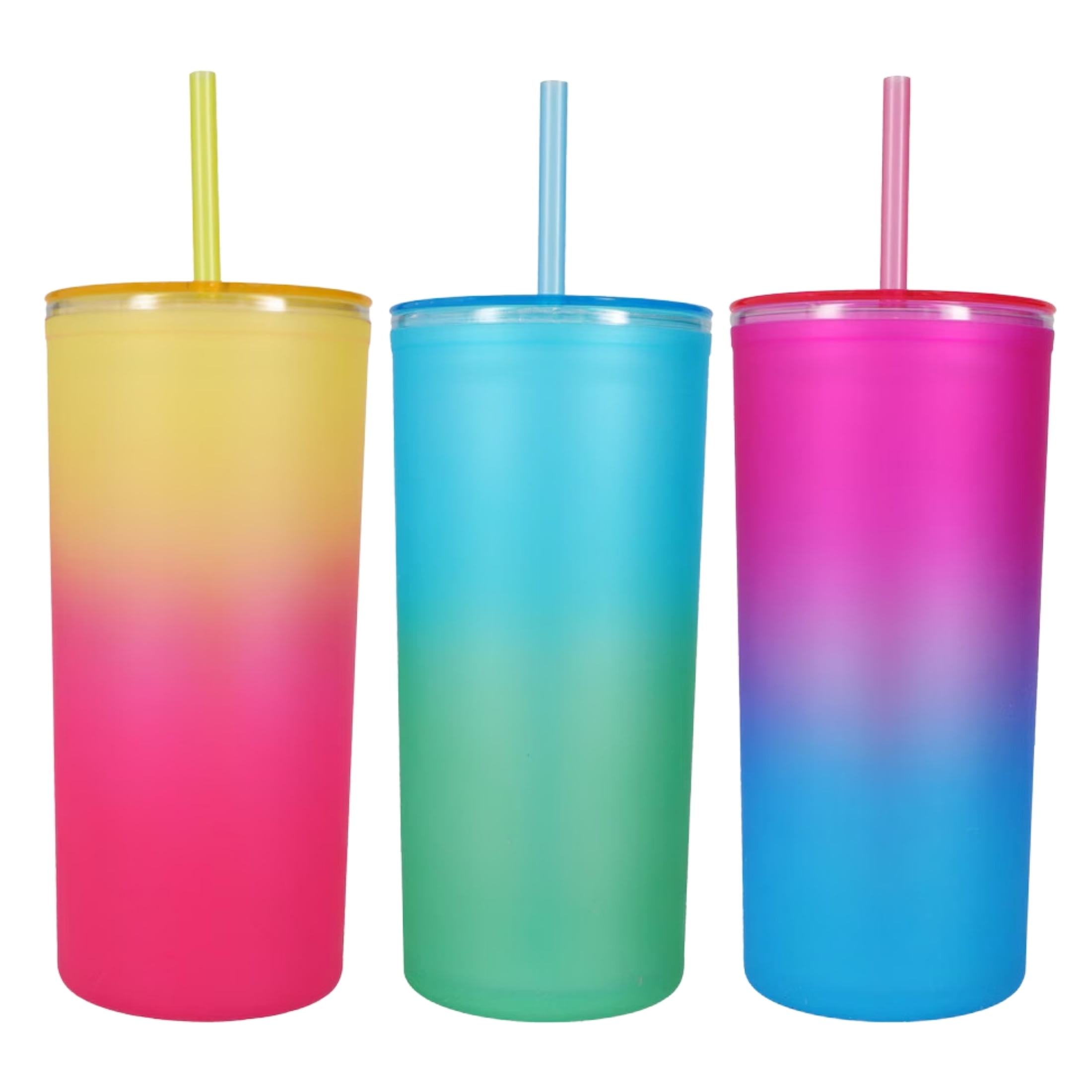 Ombre Double Walled Plastic Tumblers with Straw 21 oz for Home Kitchen ...