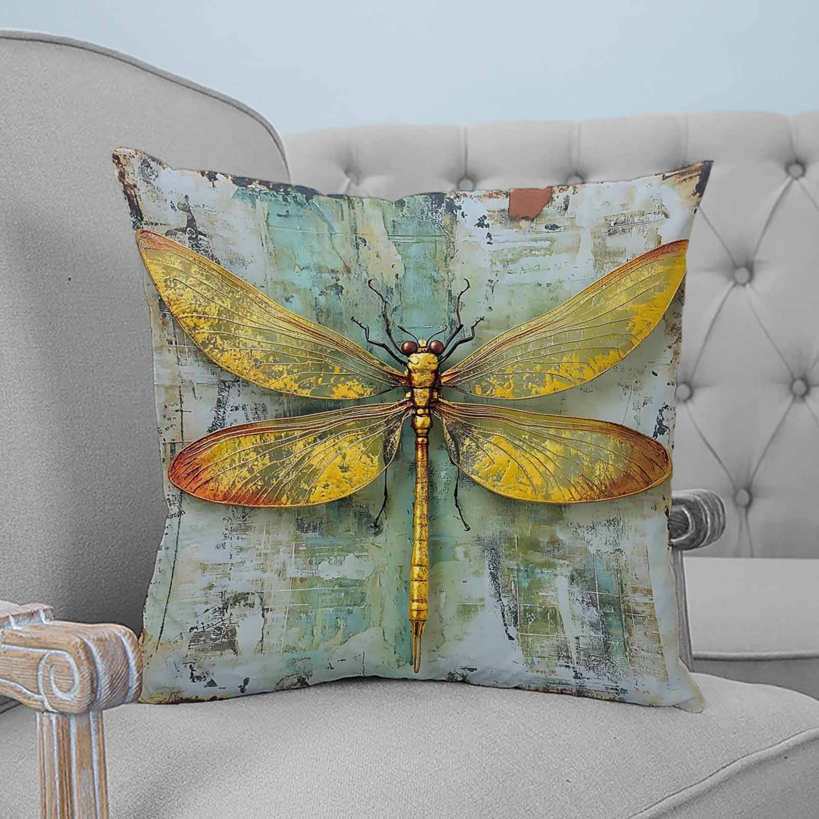 Ombre Dragonfly Decorative Pillowcase 18''x18'', Vintage Abstract Oil ...