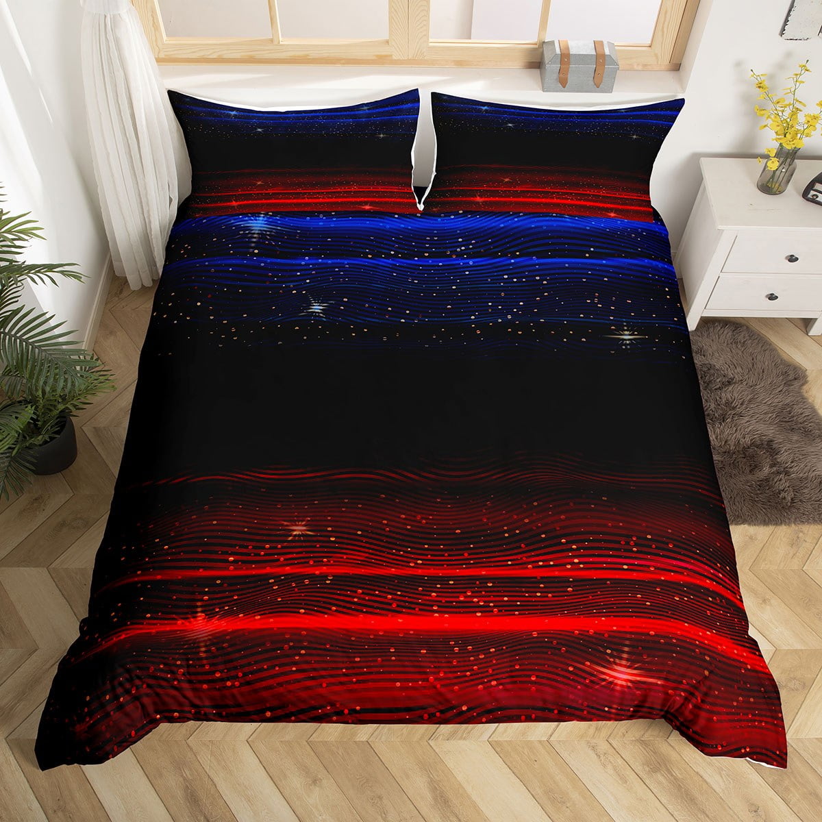 Ombre Duvet Cover, Blue Red Black Gradient Bed Sets Twin Size, Starry ...